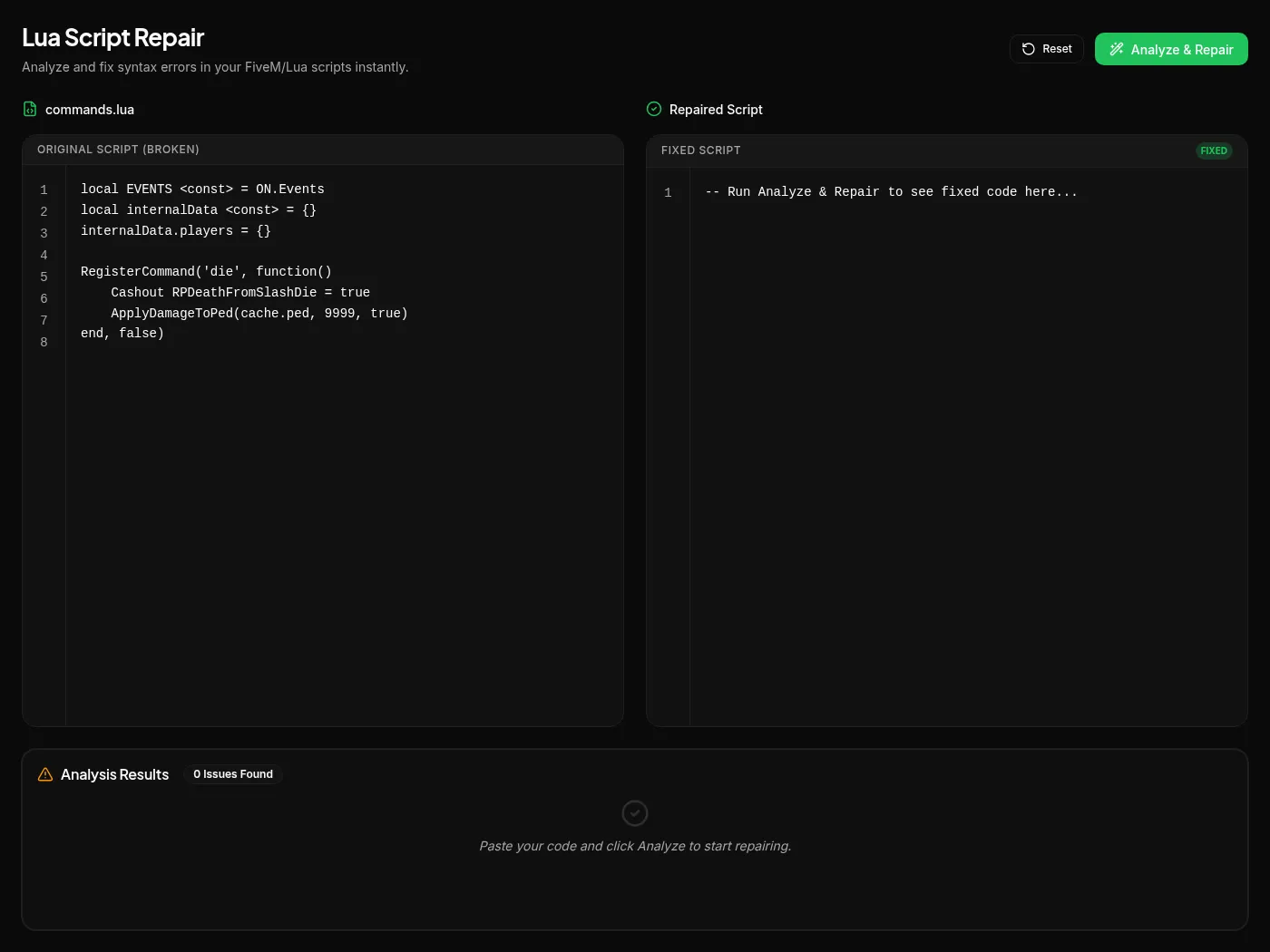 Lua Code Repair Tool