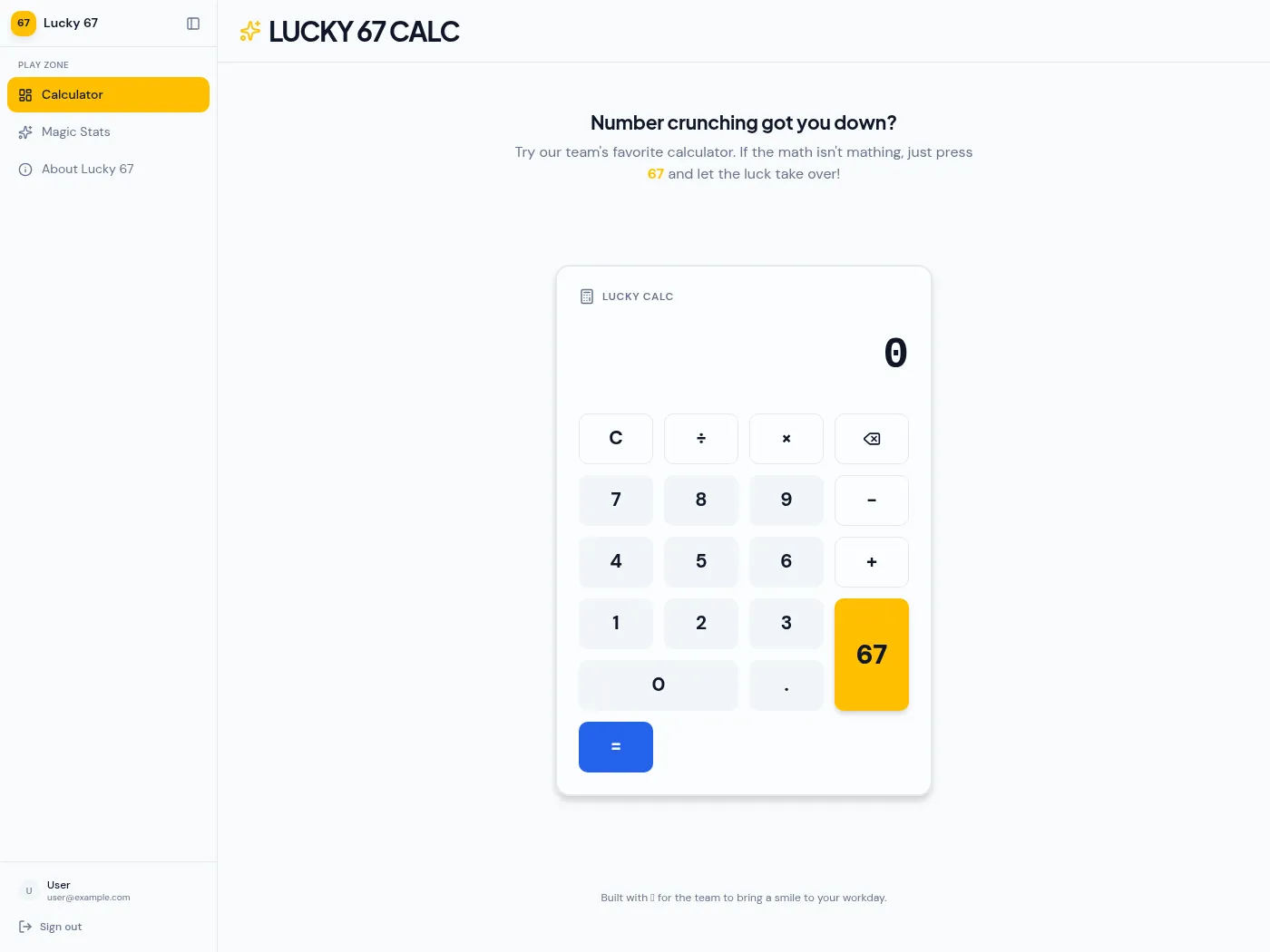 Lucky 67 Calculator