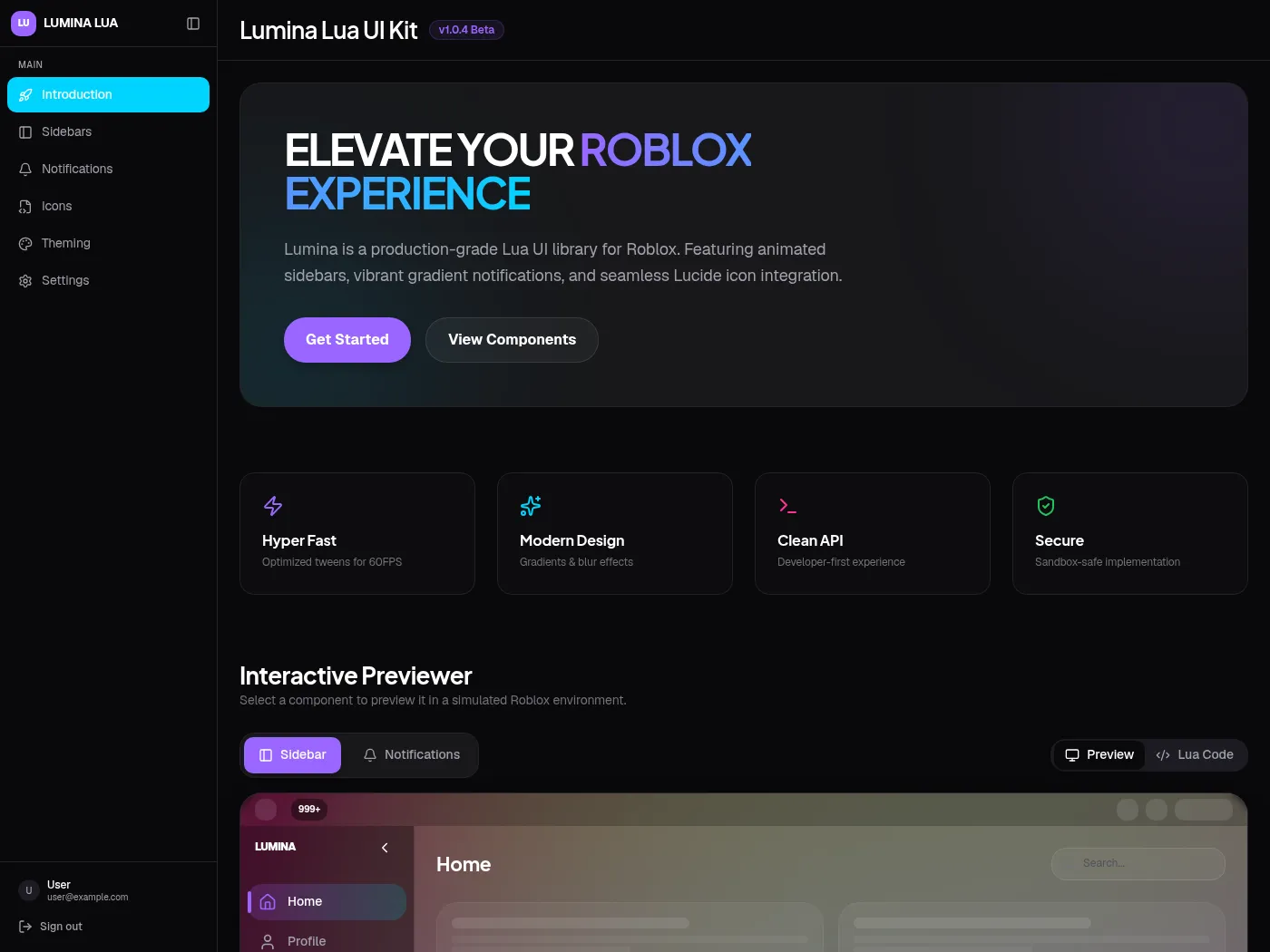 Lumina Lua UI Kit