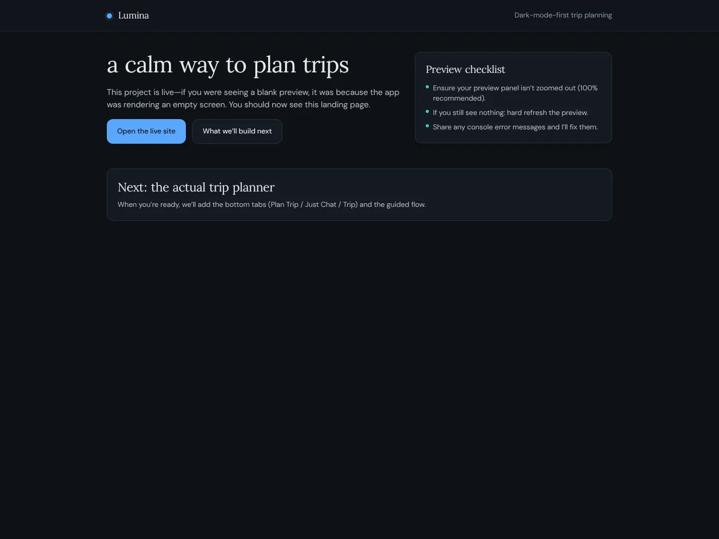 Lumina Trip Planner