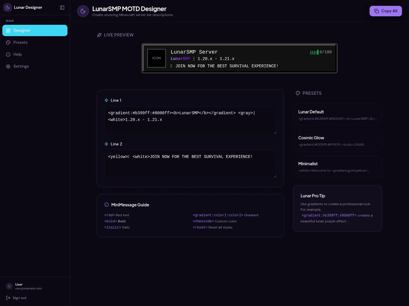 LunarSMP MOTD Designer