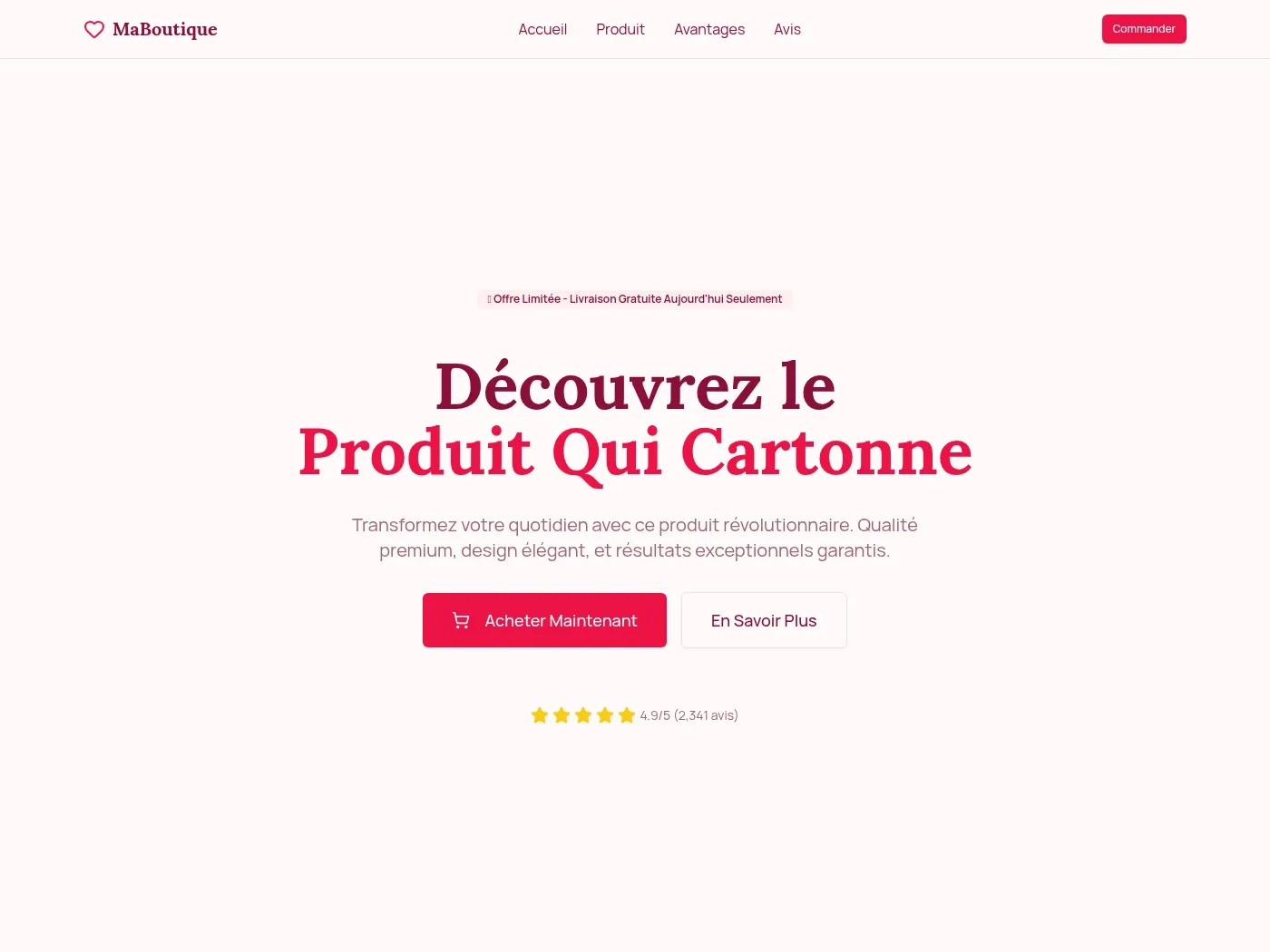MaBoutique Trendy Product Page