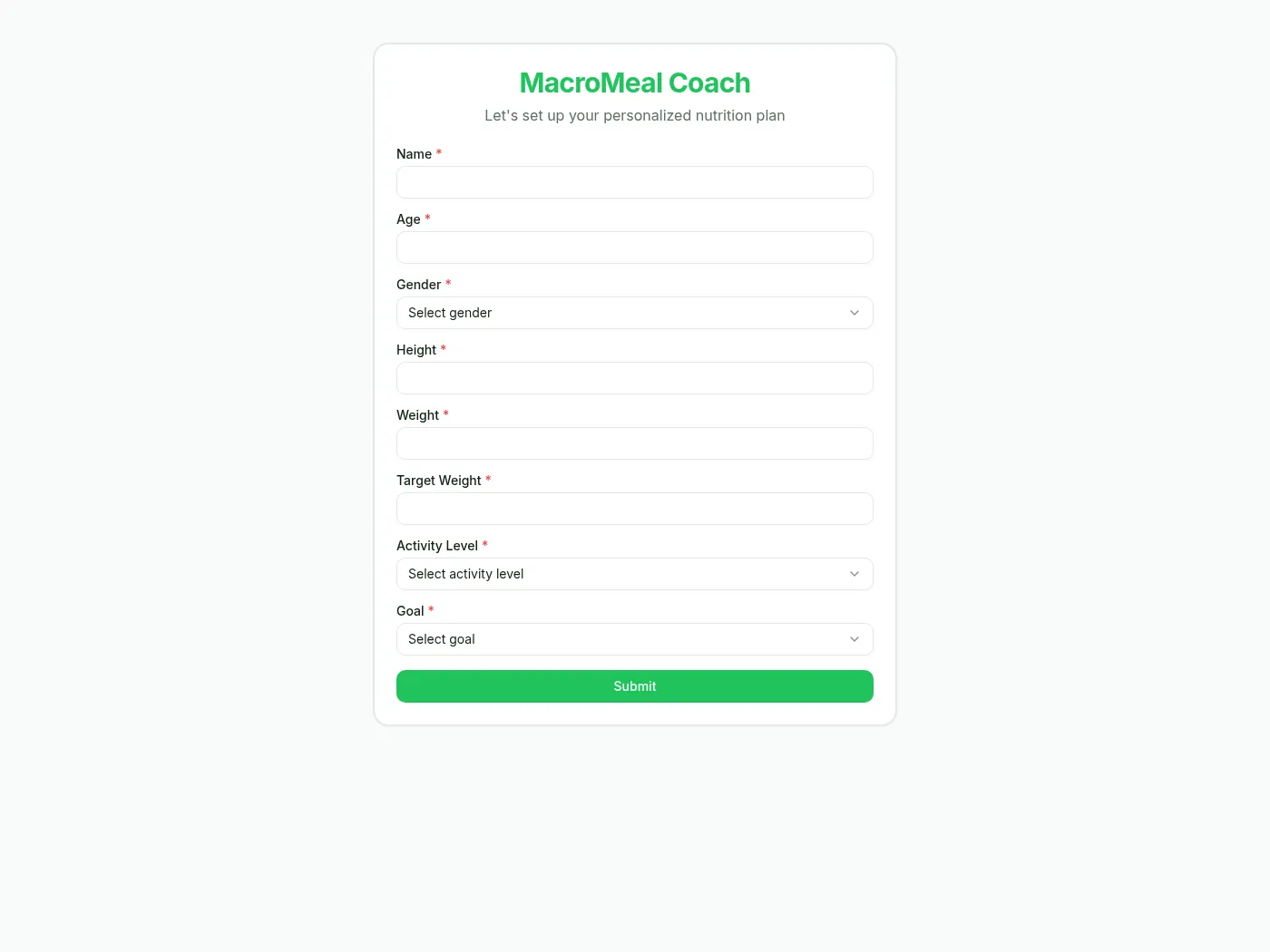 MacroMeal Mobile Coach