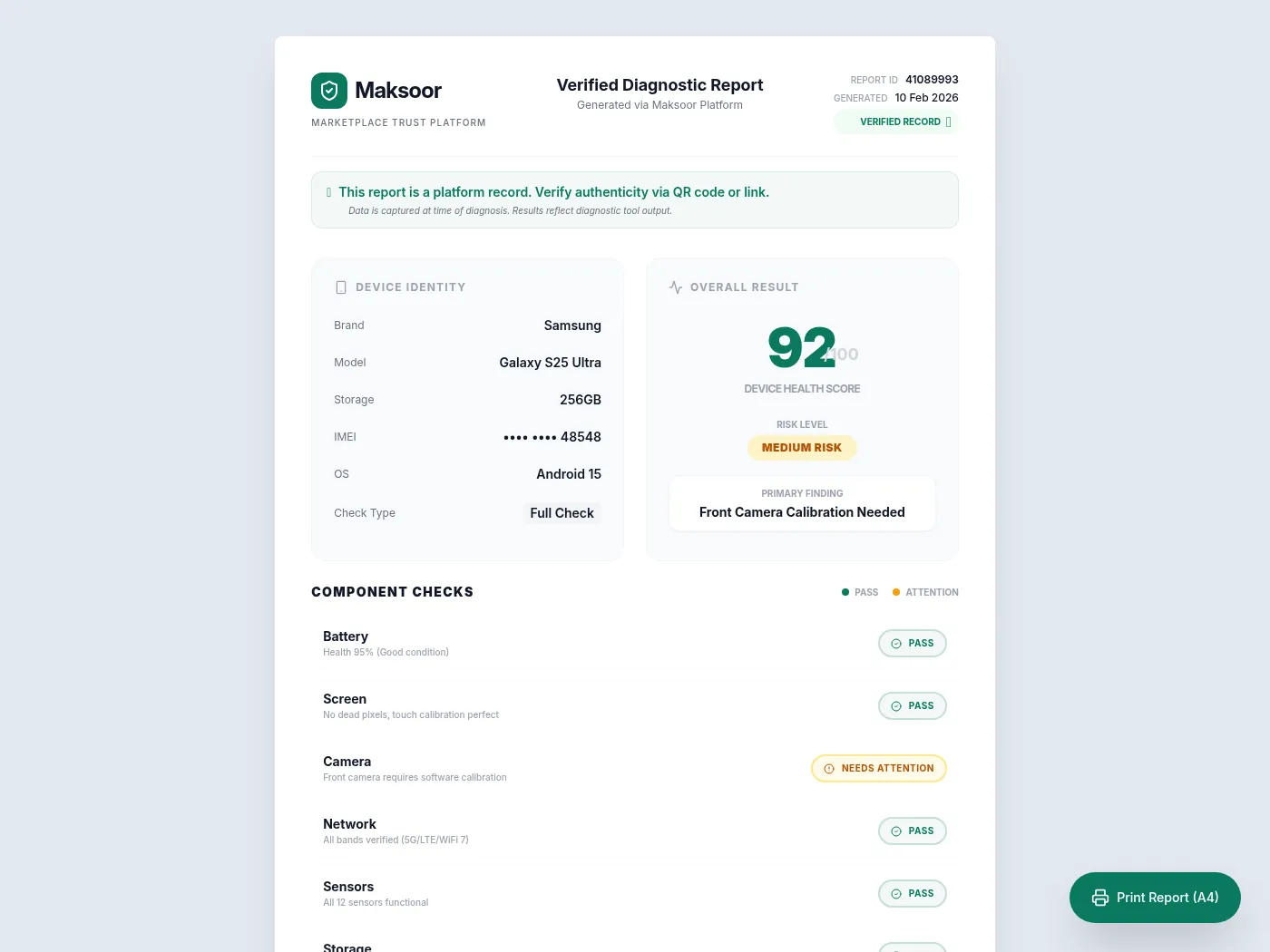 Maksoor Diagnostic Report UI