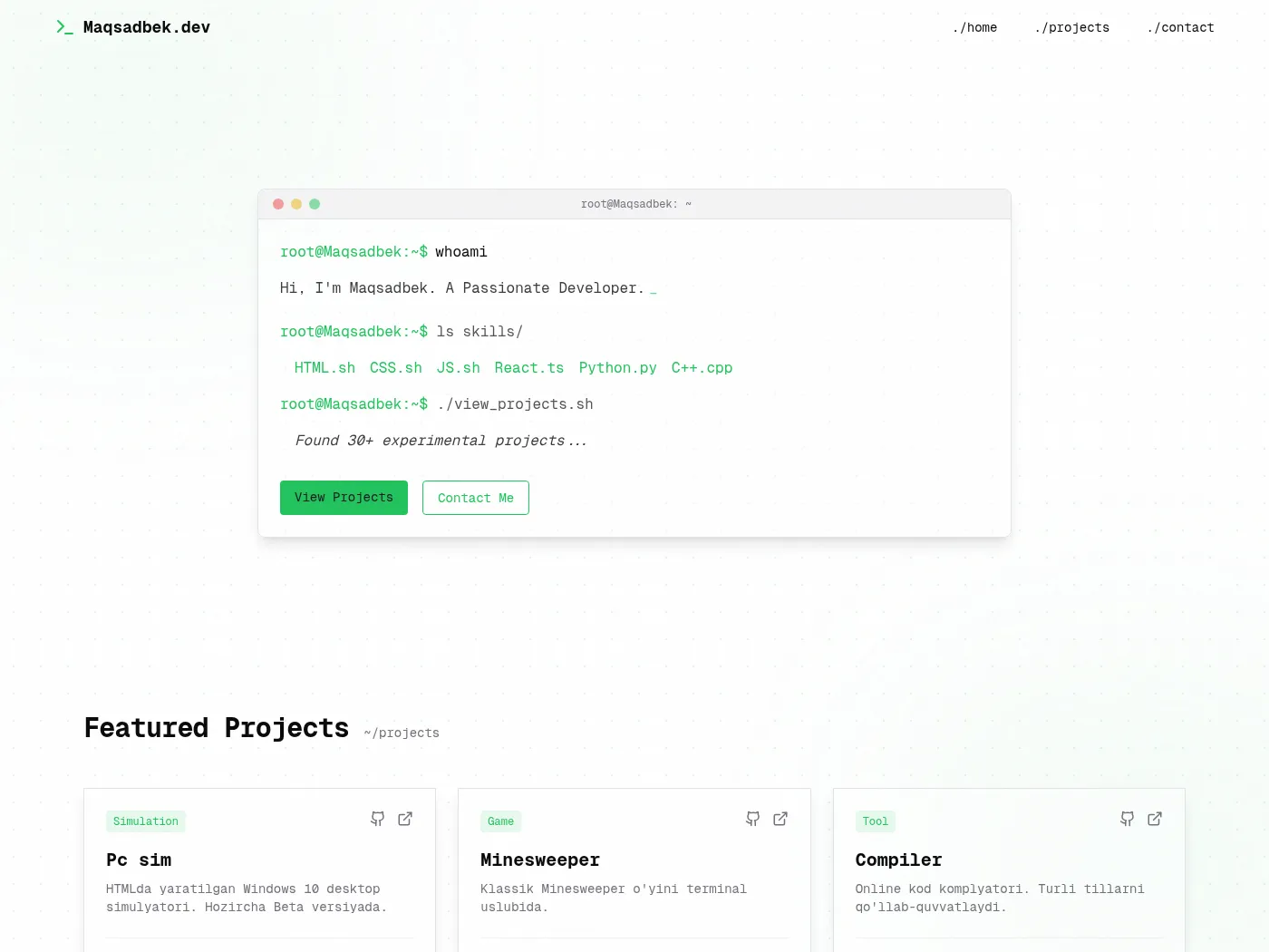 Maqsadbek Portfolio Clone