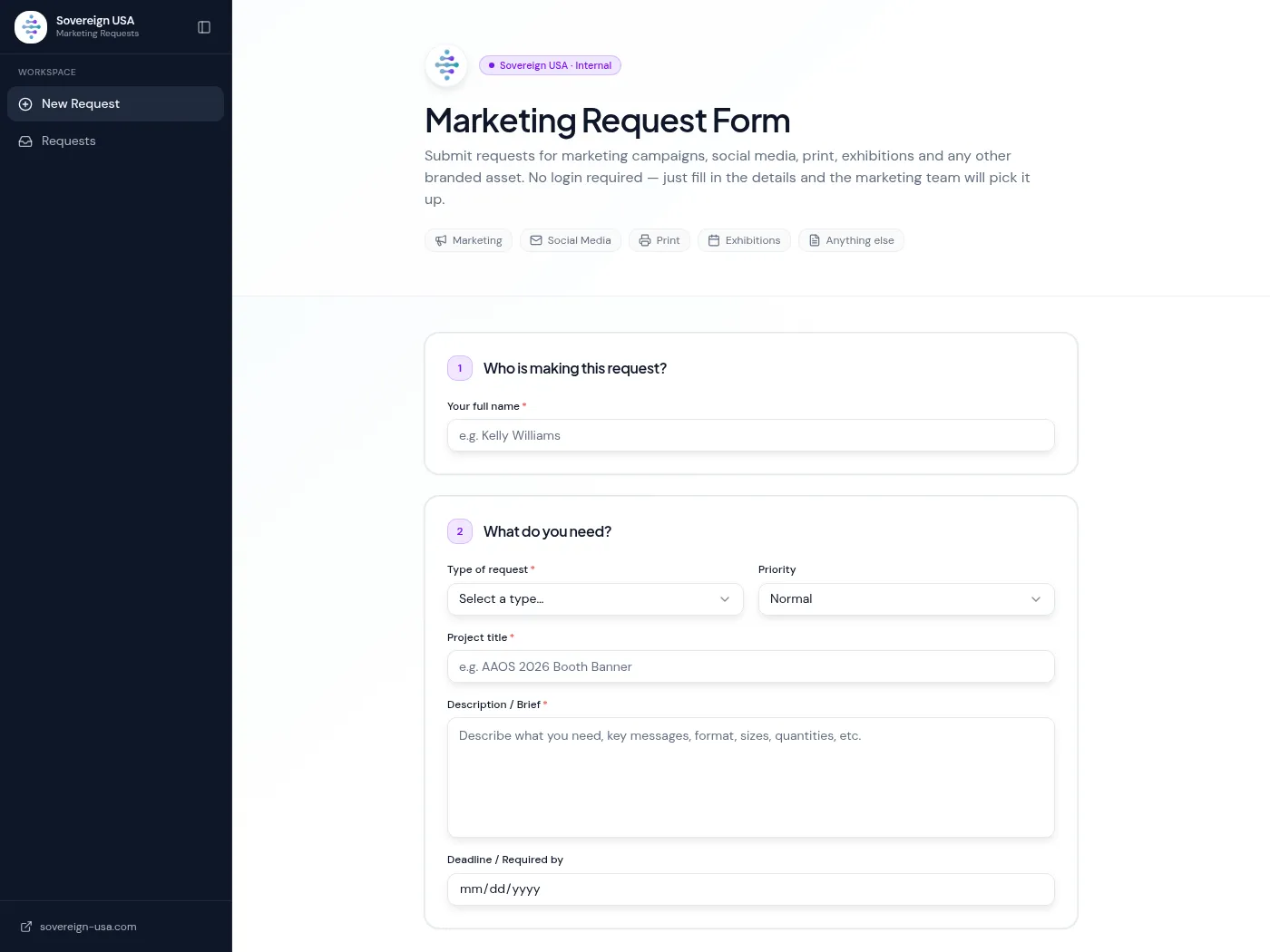 Sovereign Marketing Request Form