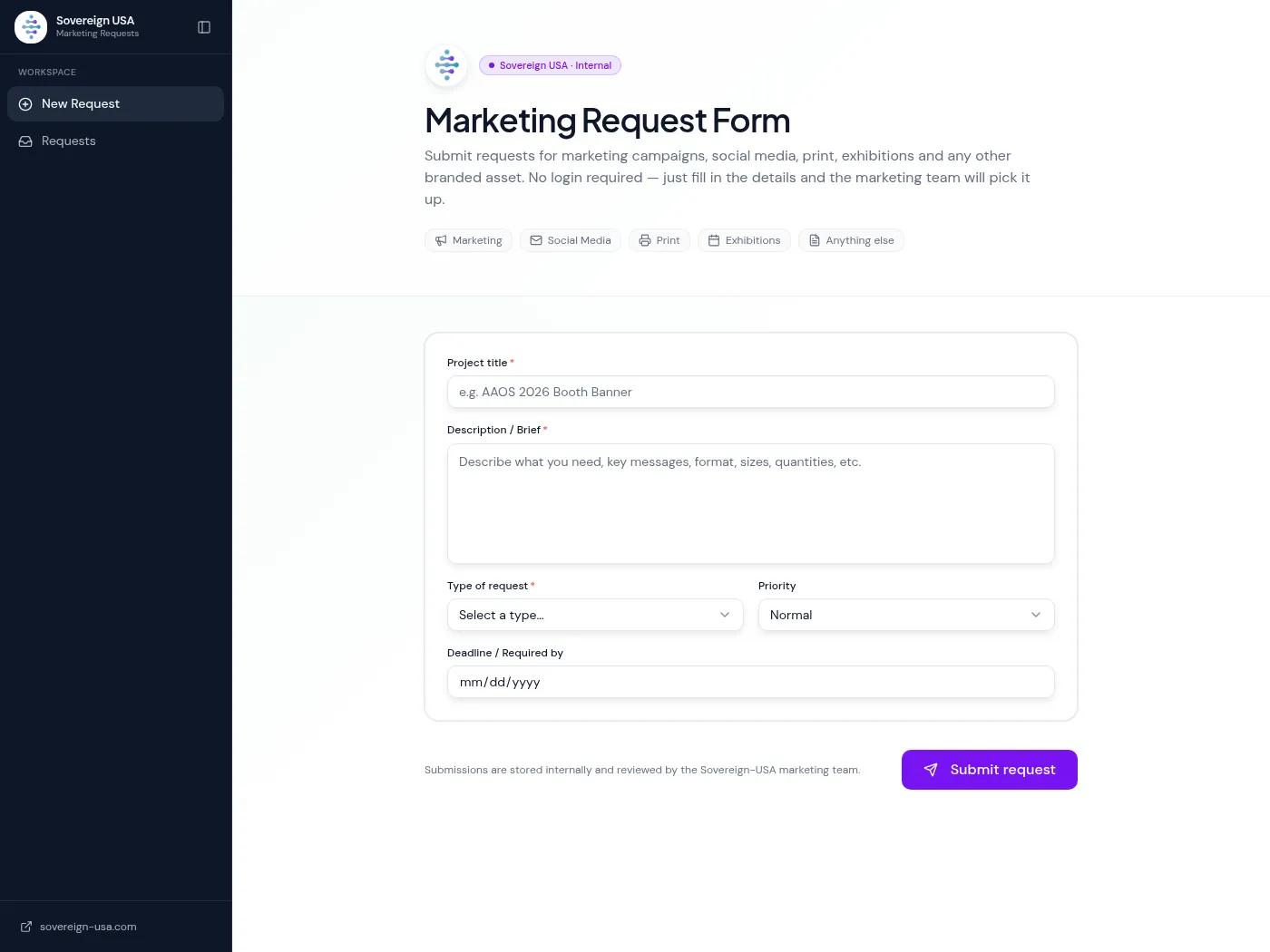 Sovereign Marketing Request Form