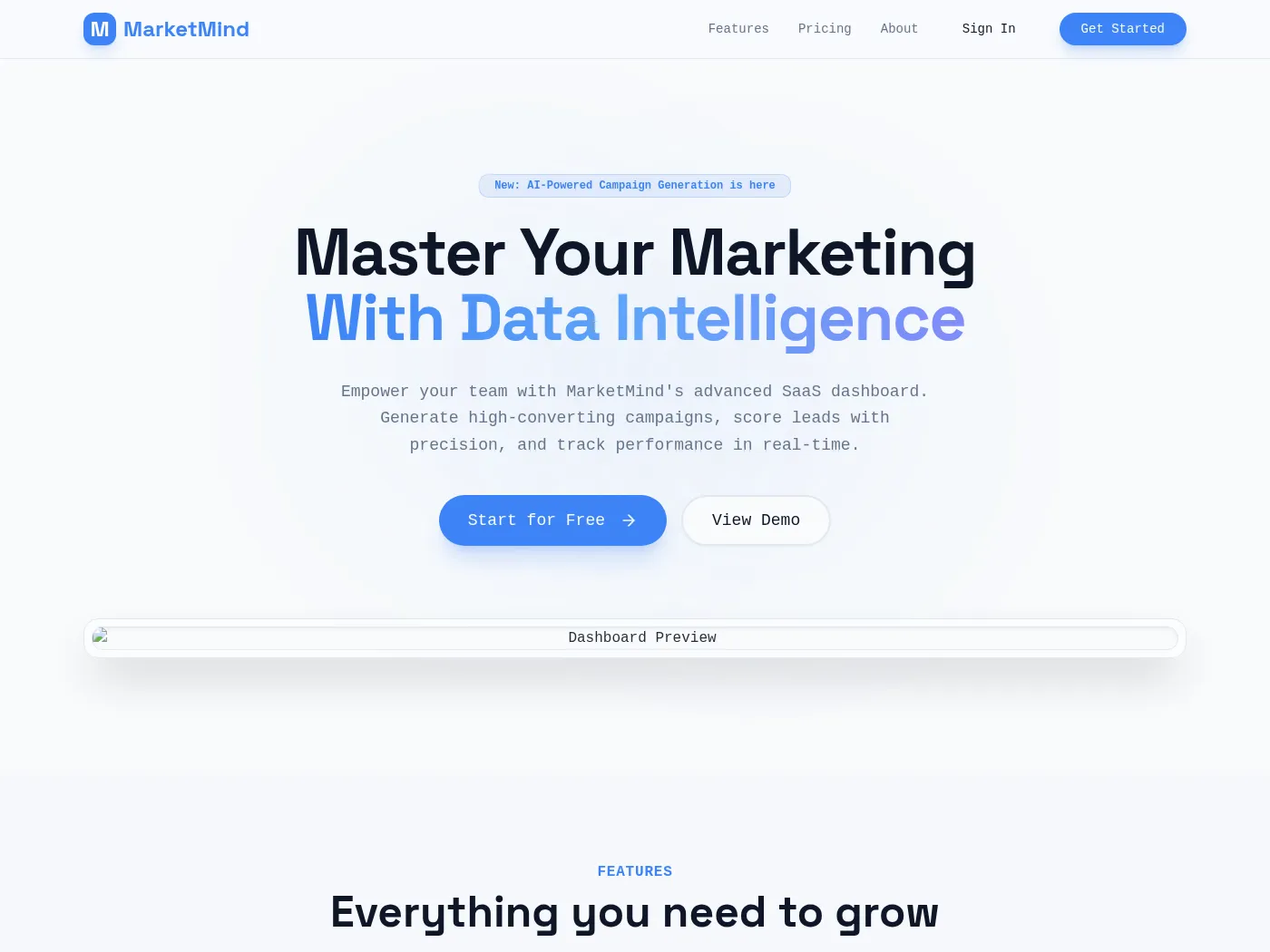 MarketMind SaaS Dashboard