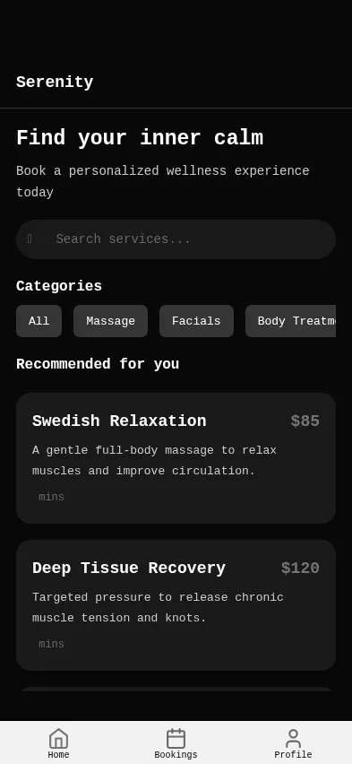 Serenity Massage Booking