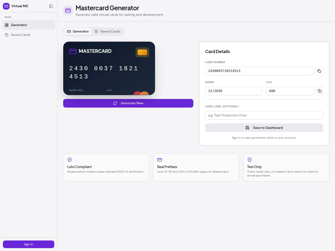 Virtual Mastercard Generator
