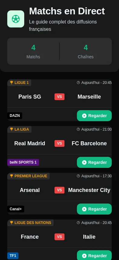 Live Match TV Guide