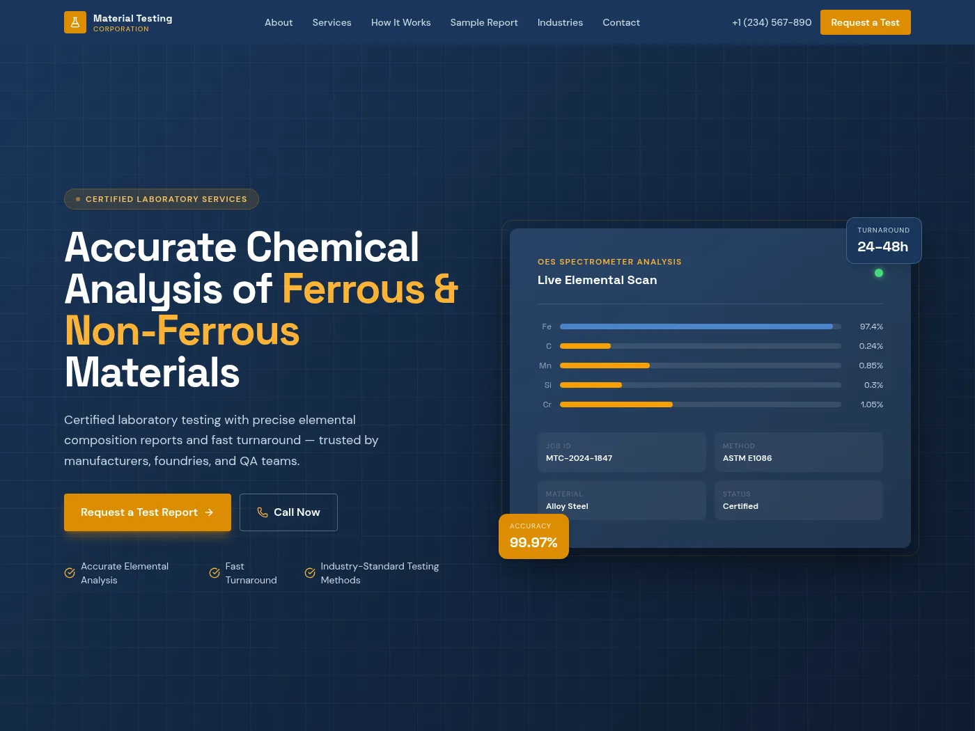 Material Testing Landing Page