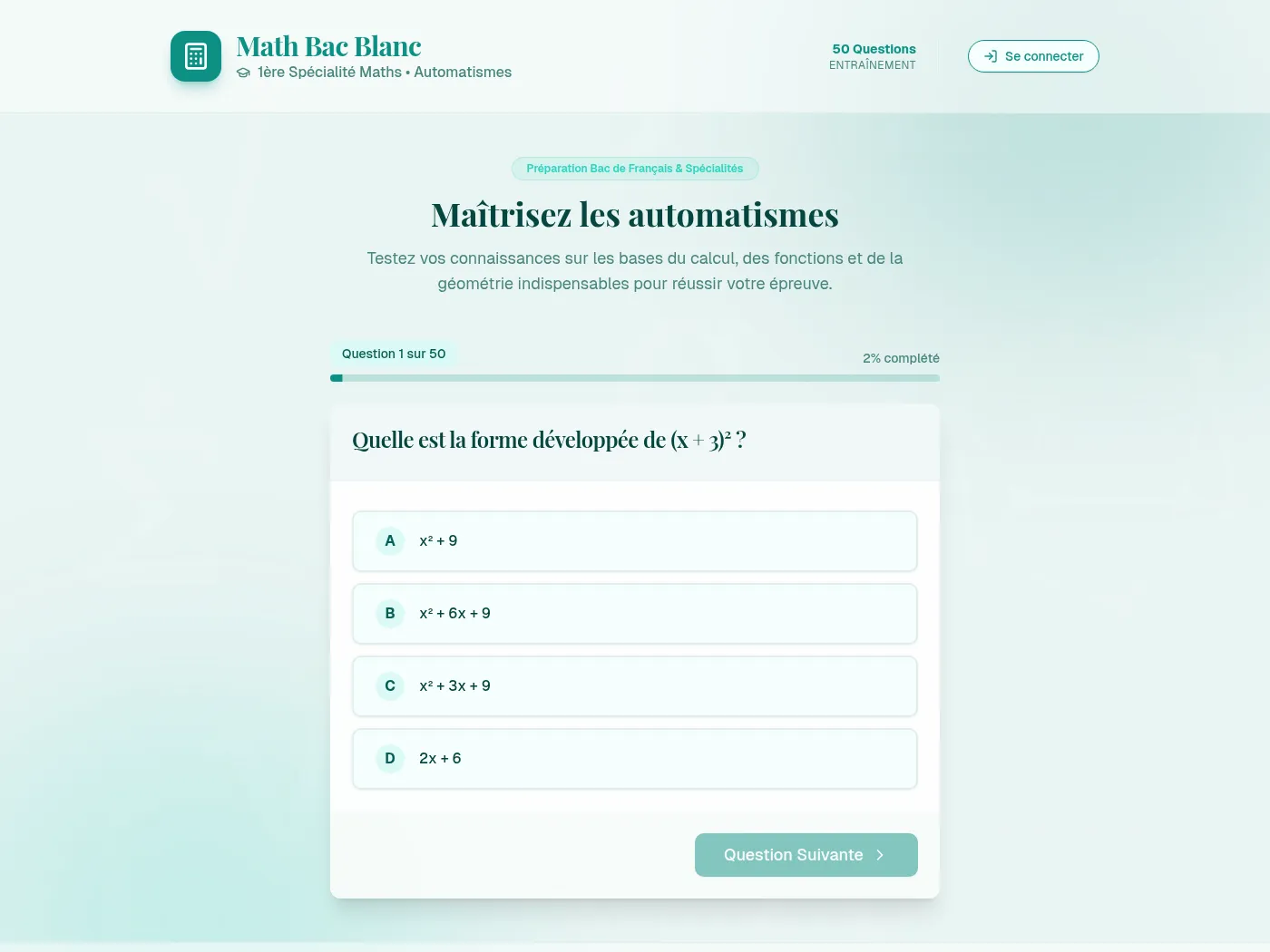 Math Bac Blanc QCM