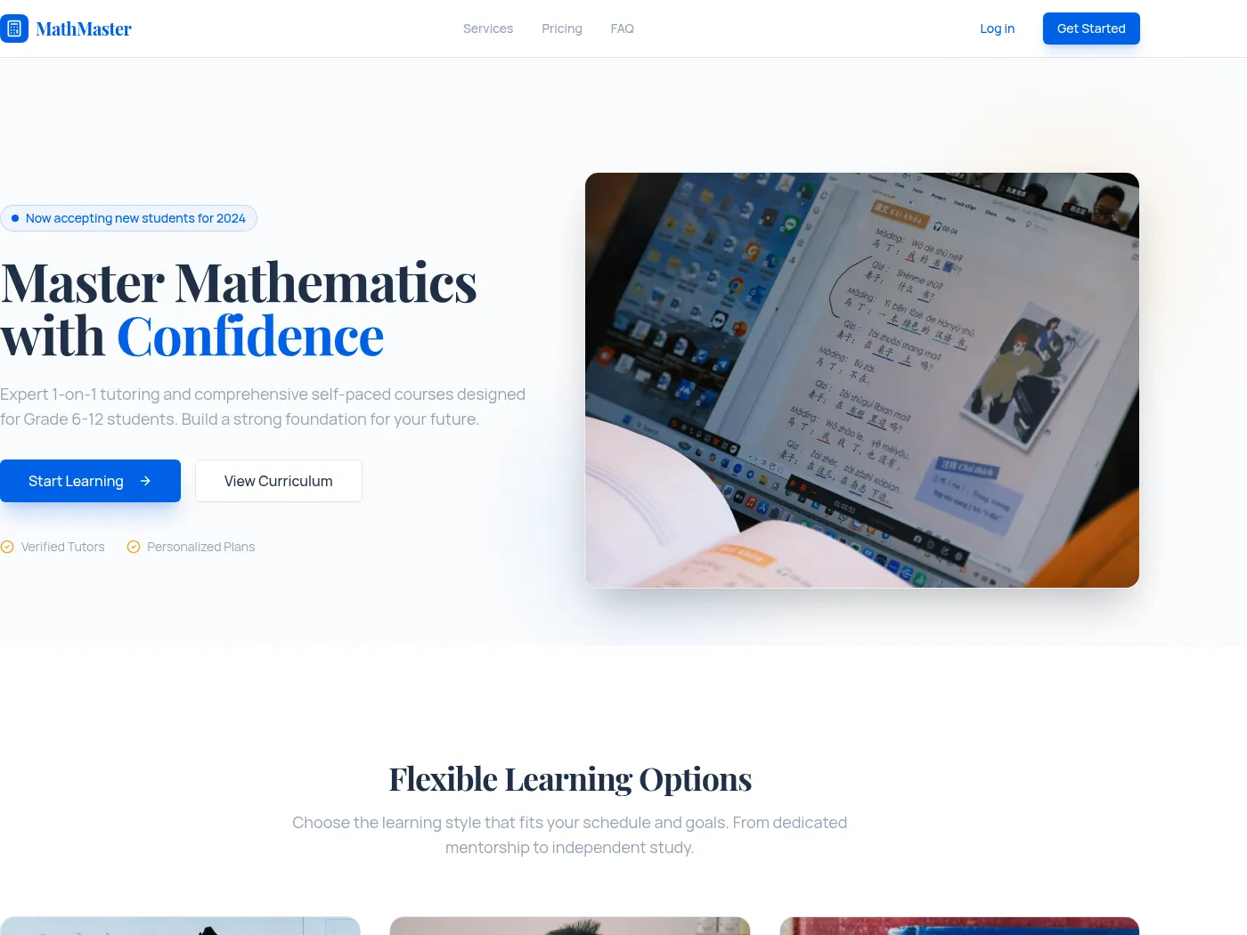 Math Tutor Landing