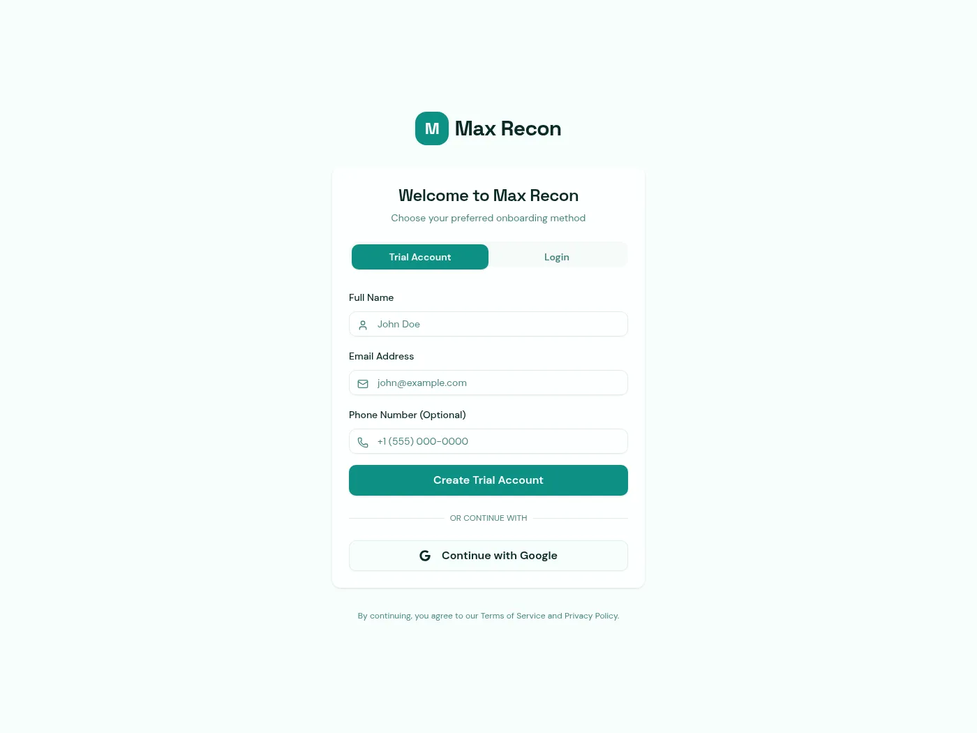 Max Recon Onboarding
