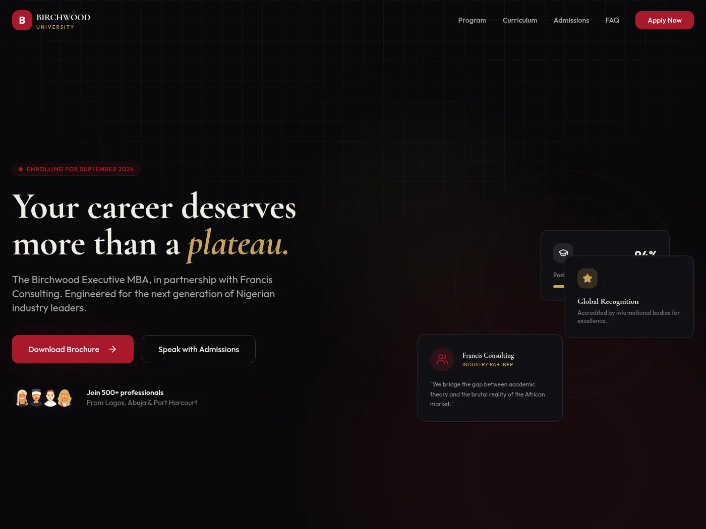 MBA Elevate Landing Page
