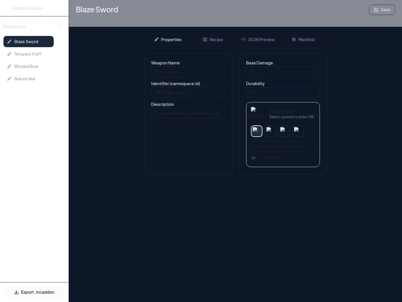 Minecraft Addon Builder