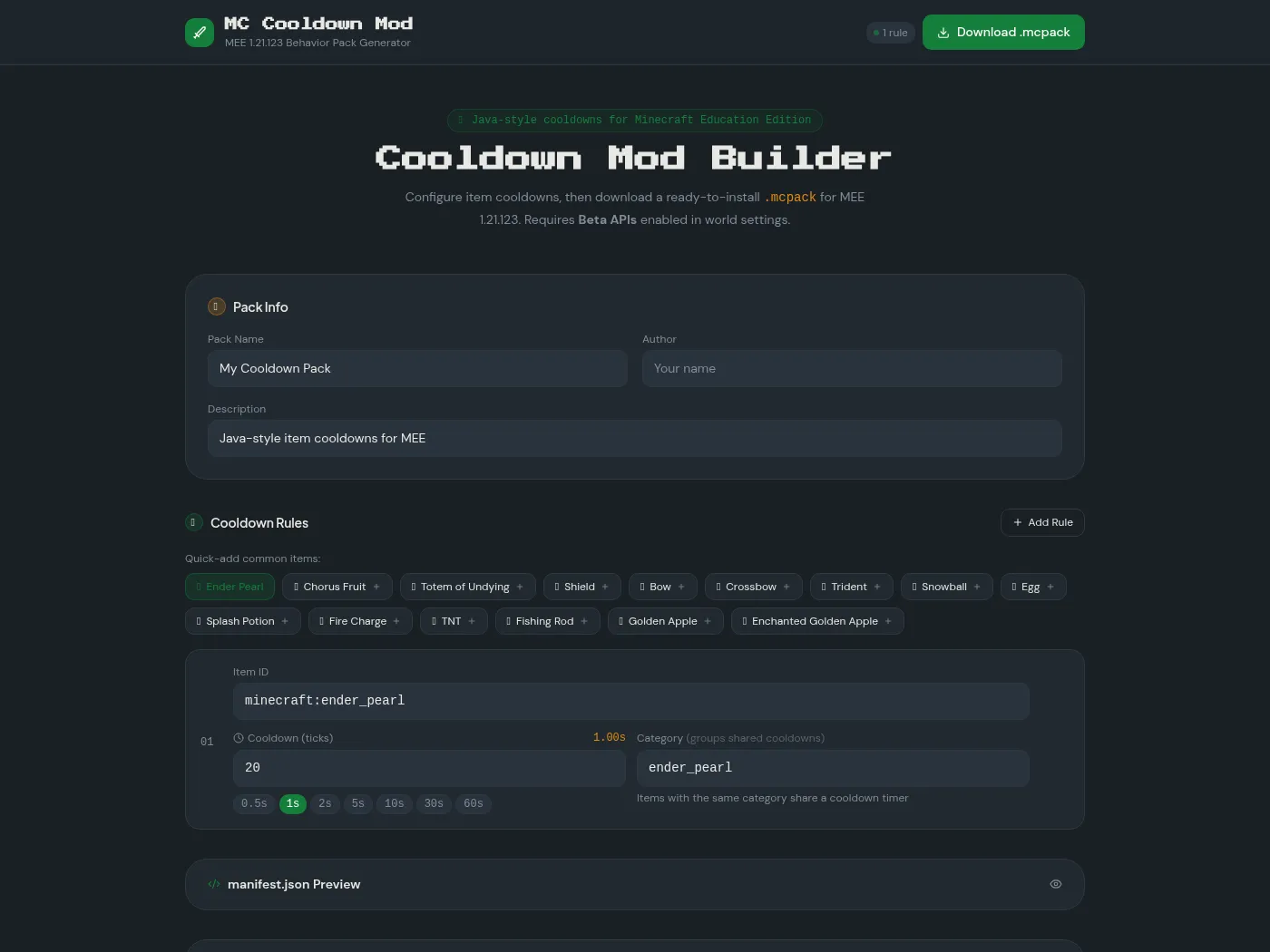 Minecraft Cooldown Mod