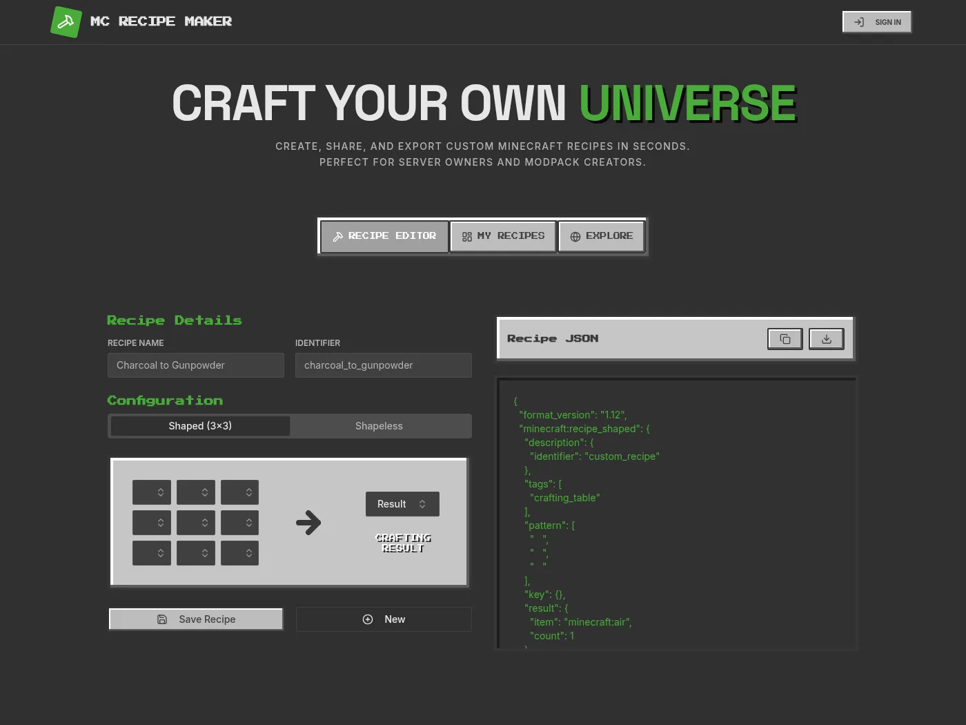Minecraft Recipe Maker