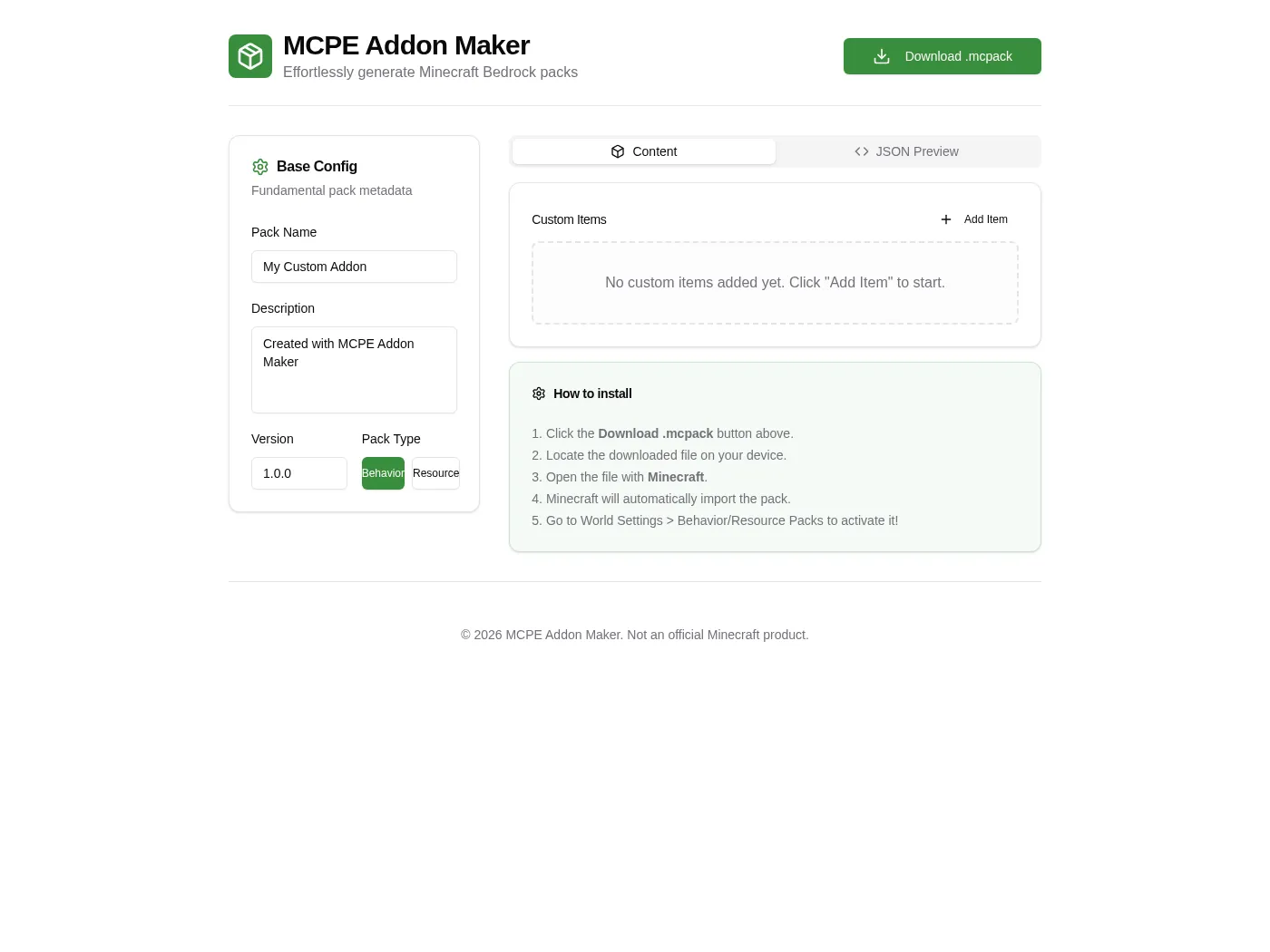 MCPE Addon Maker