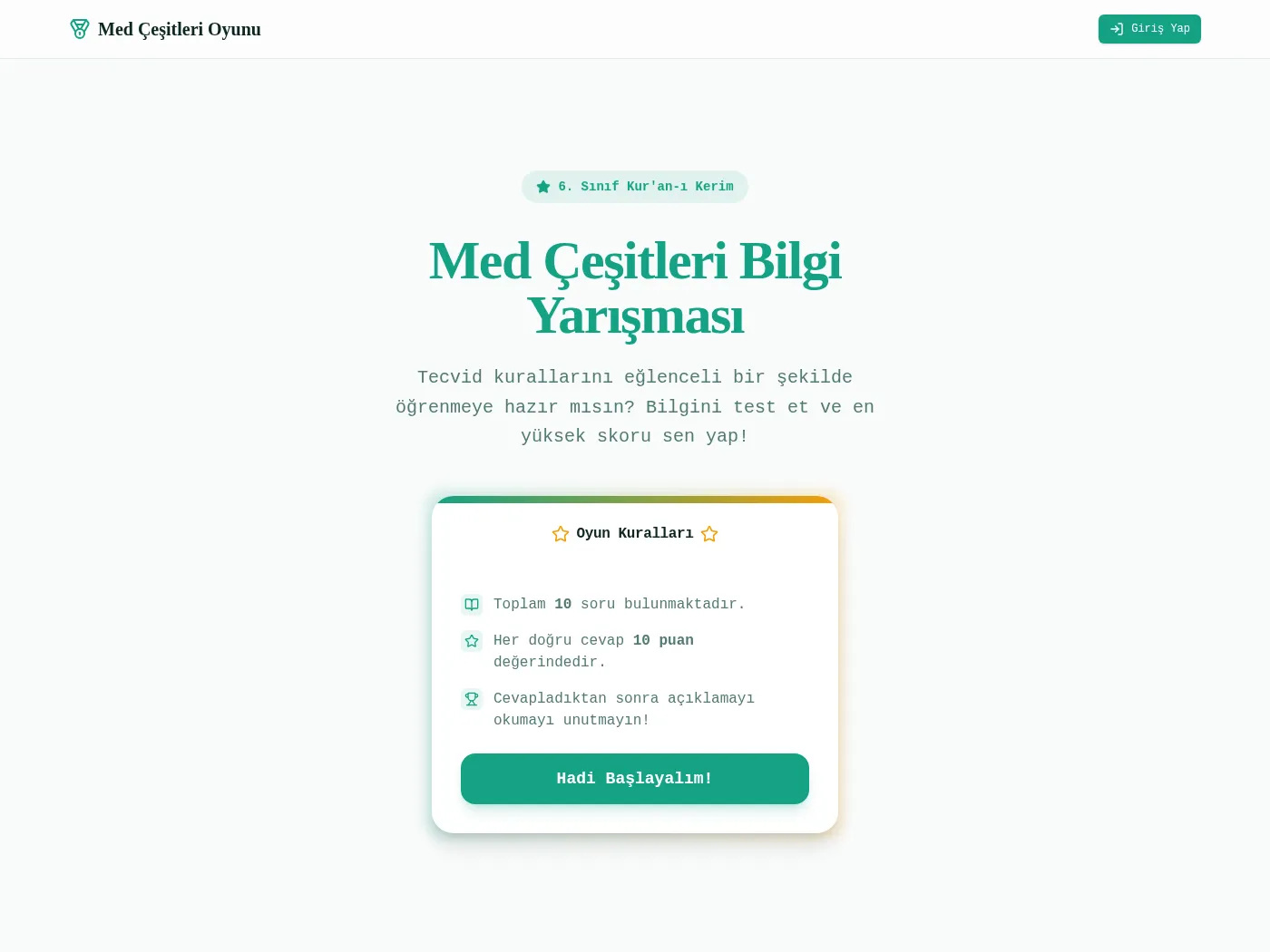 Med Çeşitleri Quiz Game