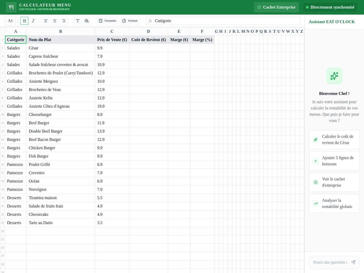 Menu Cost Calculator