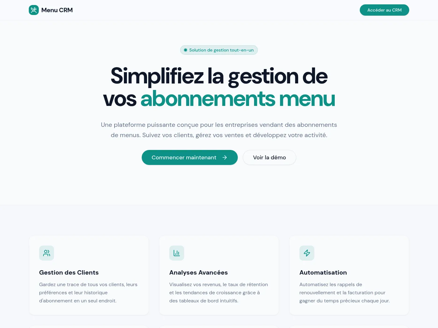 Menu Subscription CRM