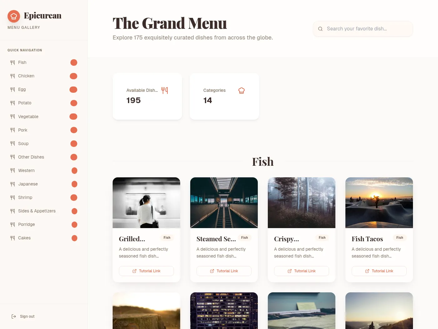 Epicurean Menu Gallery