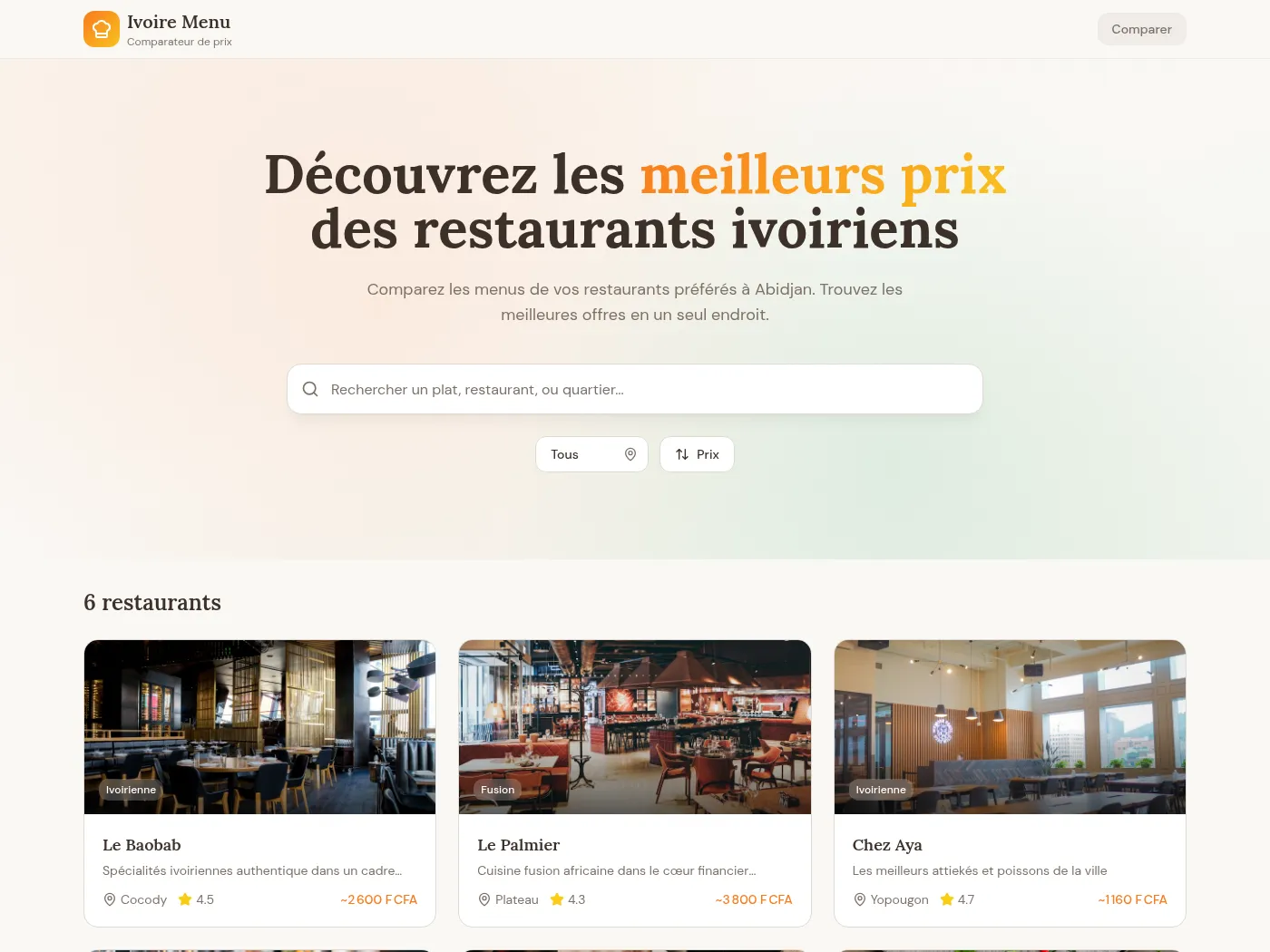 Ivoire Menu Comparator