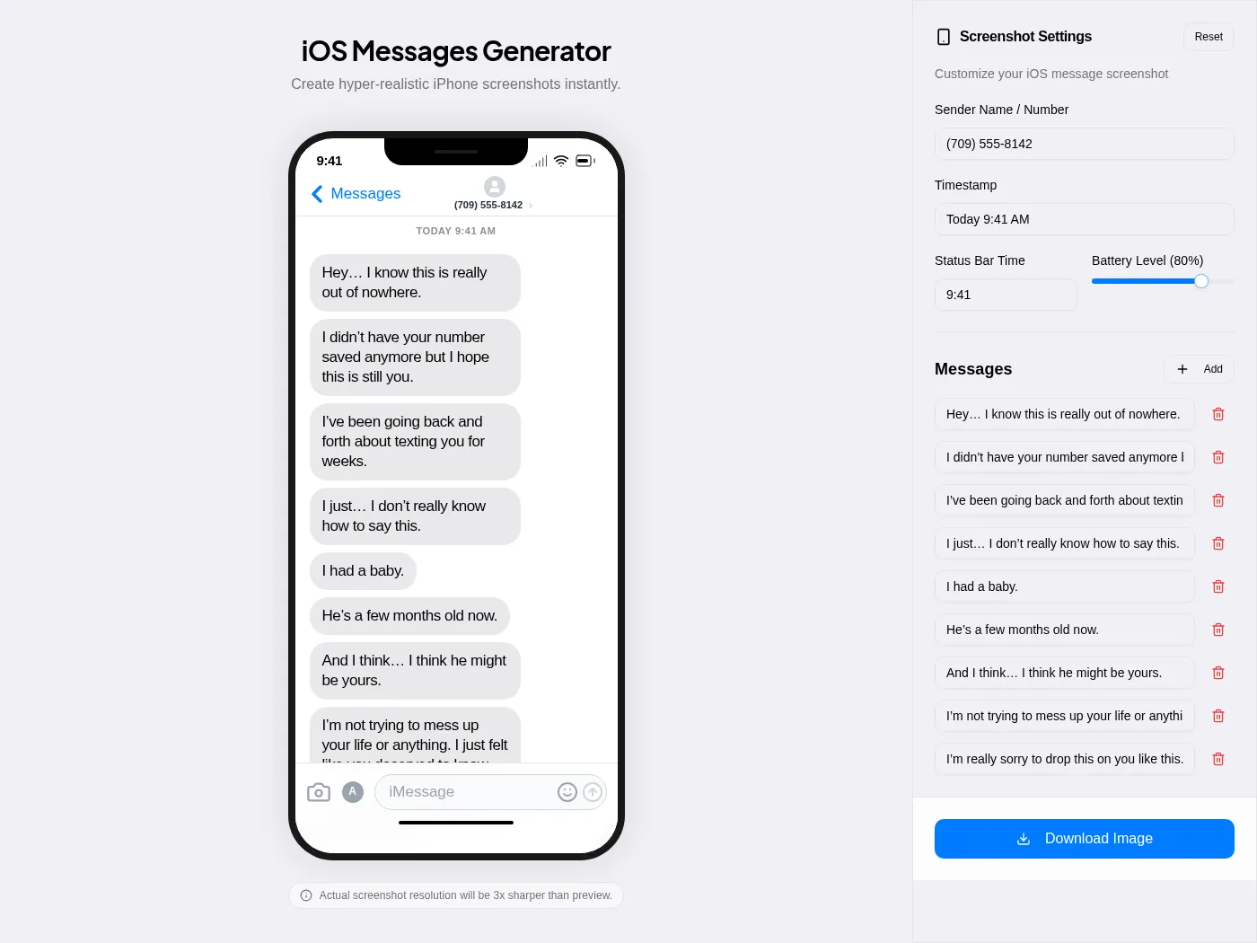 Messages Screenshot Generator