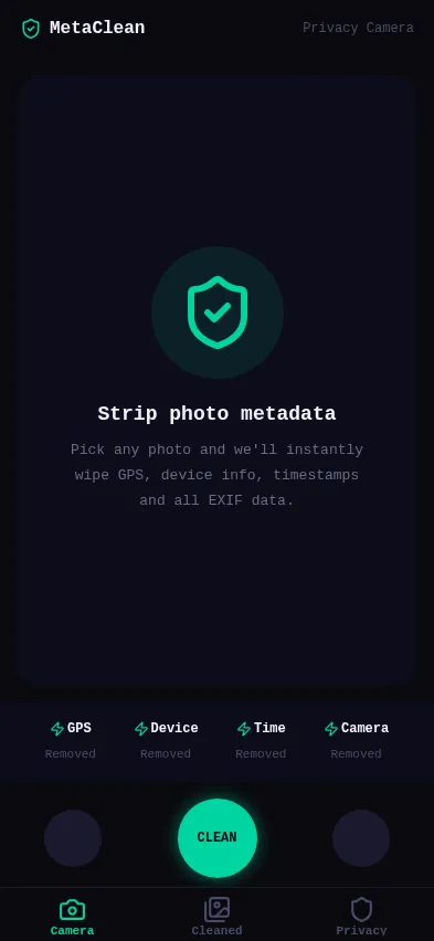 MetaClean Camera