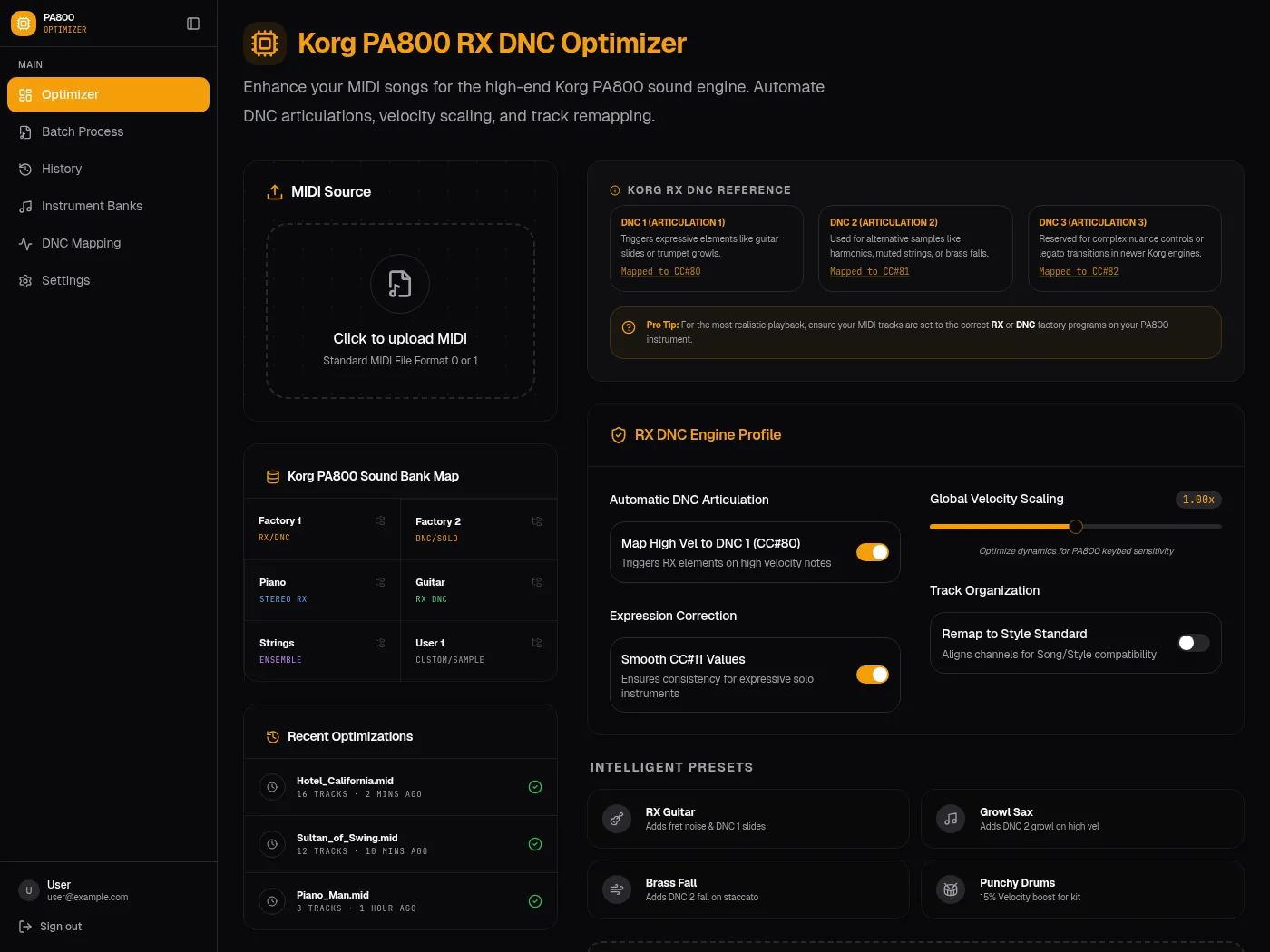 Midi Optimizer for Korg PA800