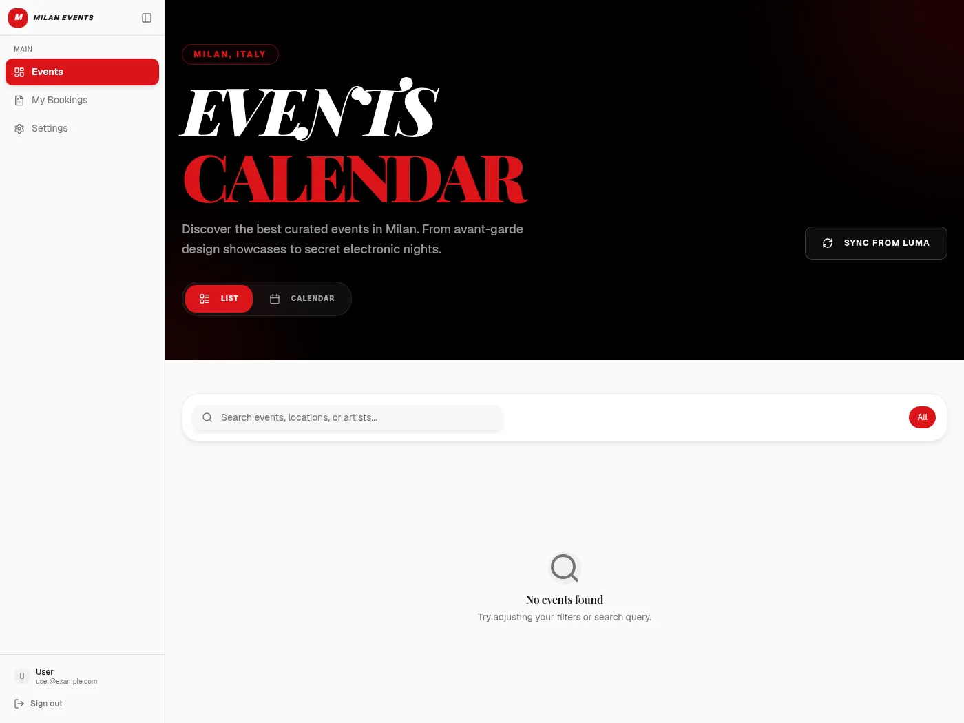 Milan Events Calendar