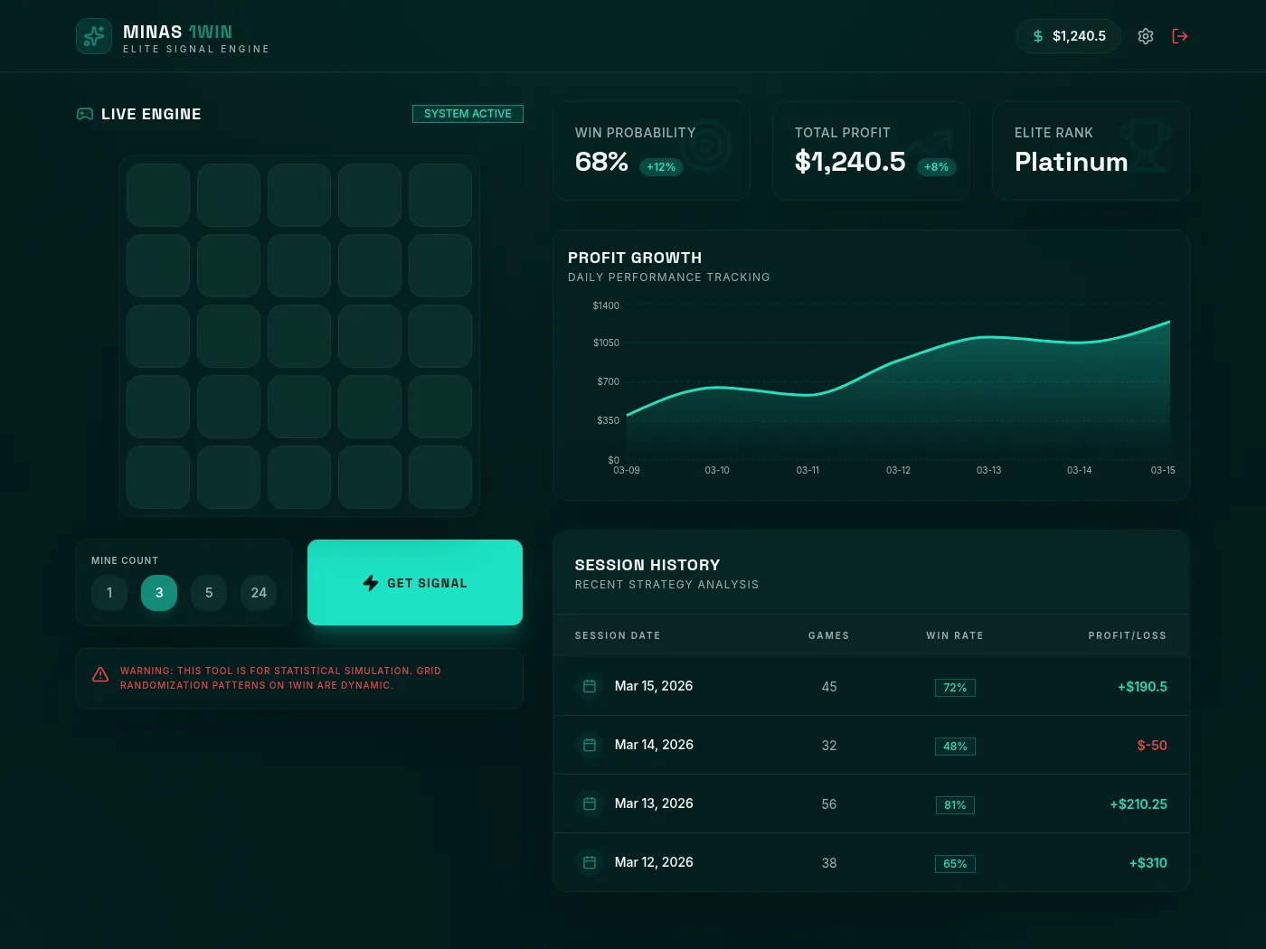 Minas 1Win Tracker