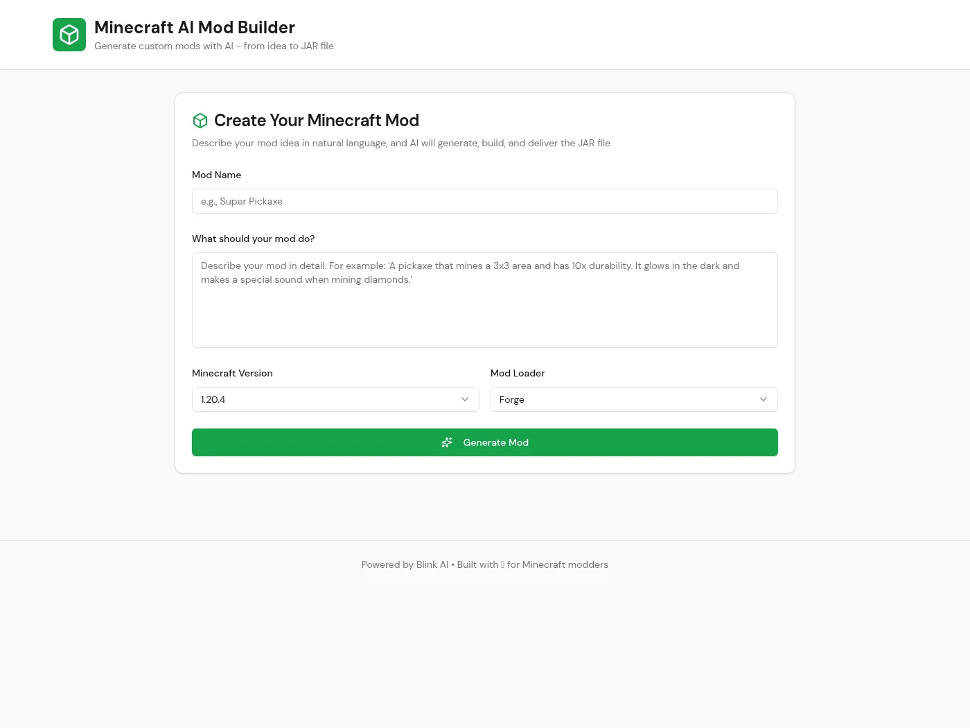 Minecraft AI Mod Builder Platform (Remix)