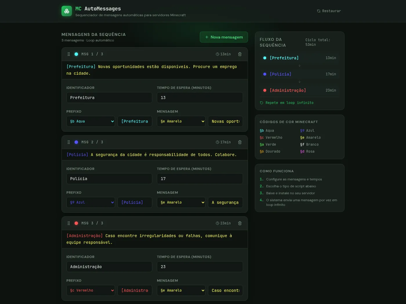 Minecraft Auto Message Sequencer