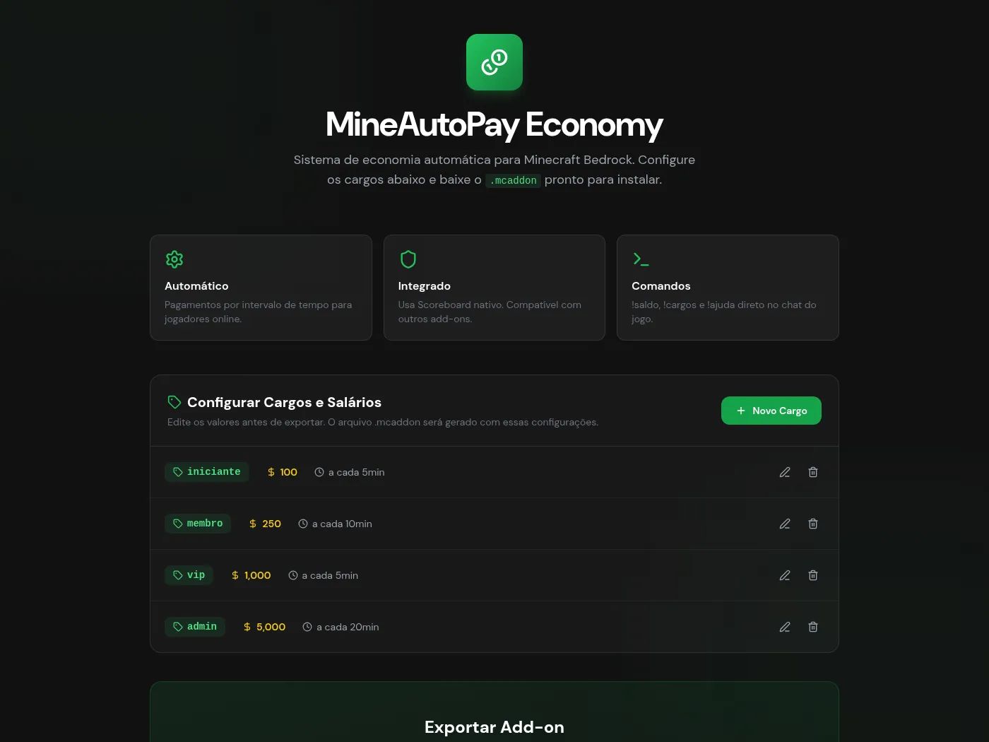 MineAutoPay Economy Mod