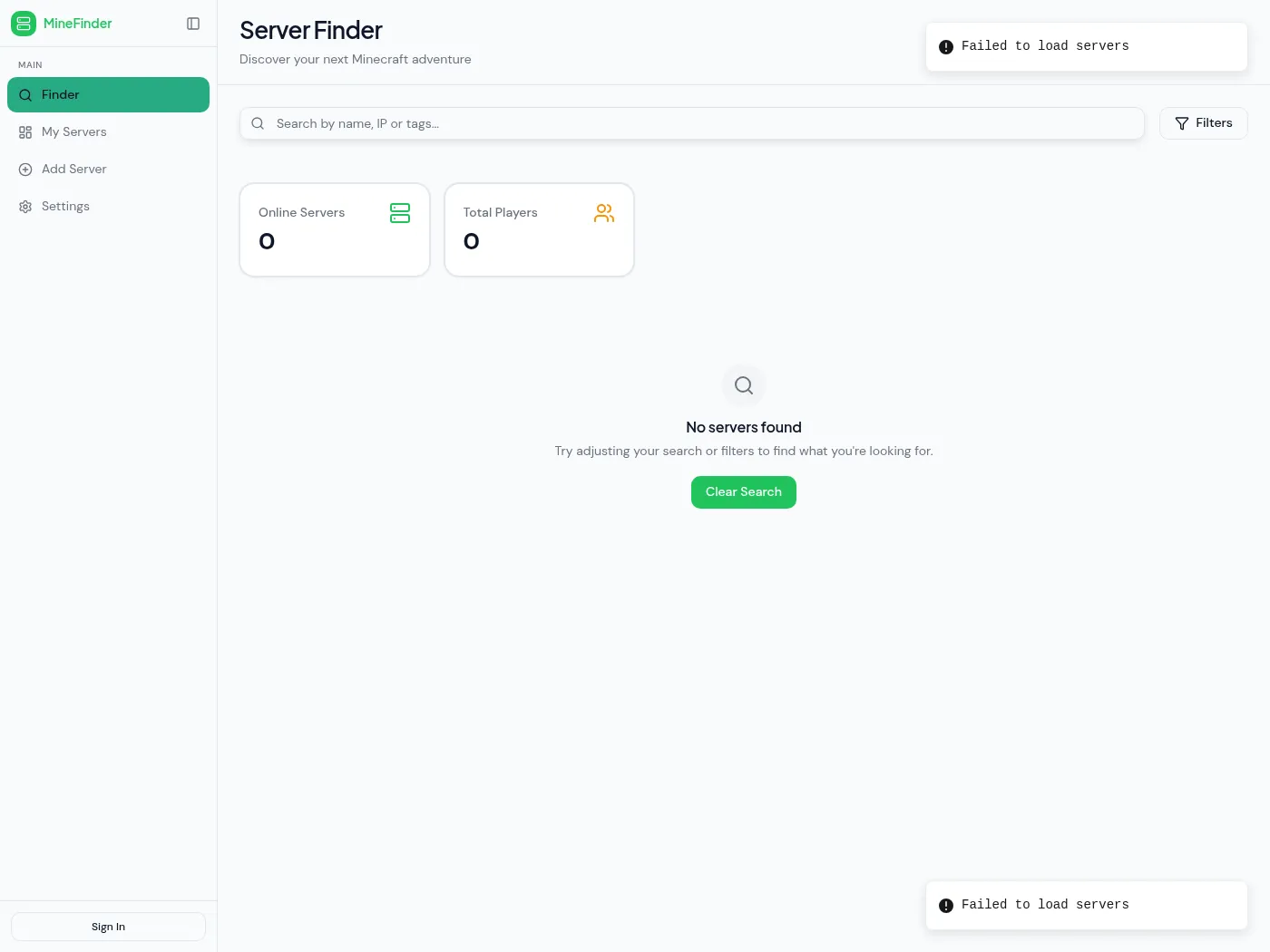 Minecraft Finder UI
