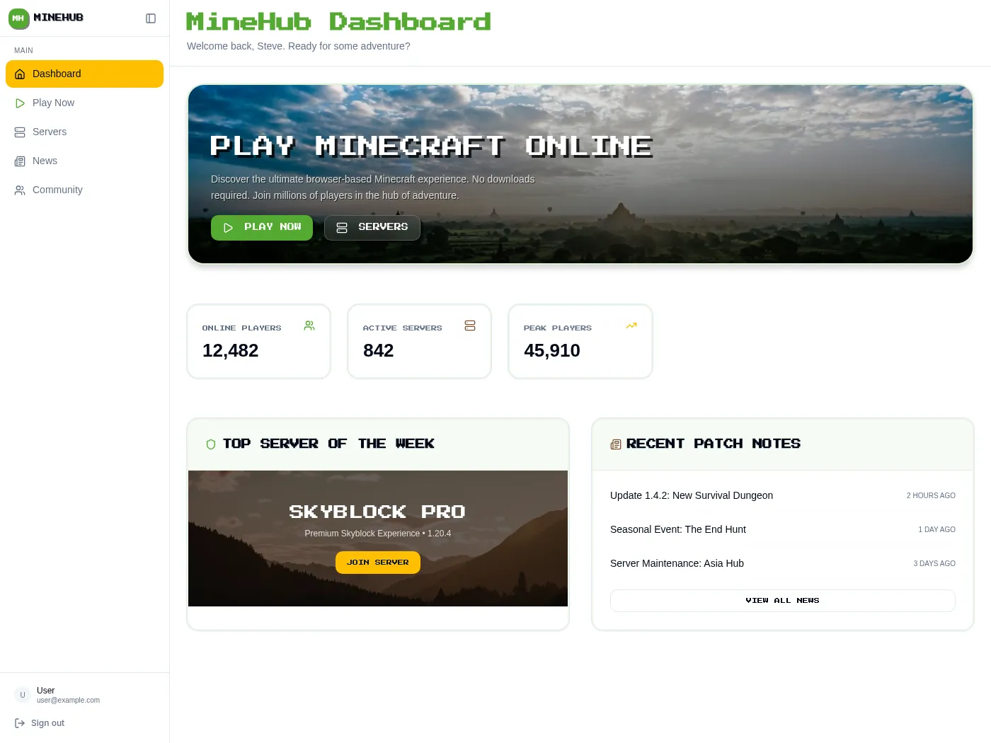 Minecraft Web Game Hub