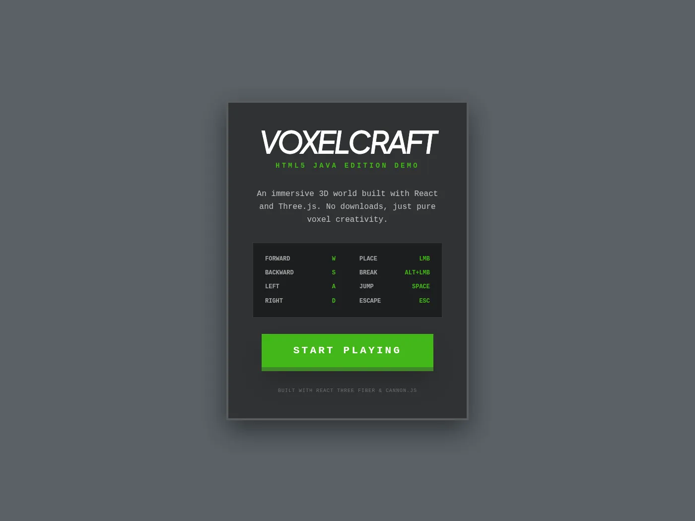 Minecraft Java HTML Demo