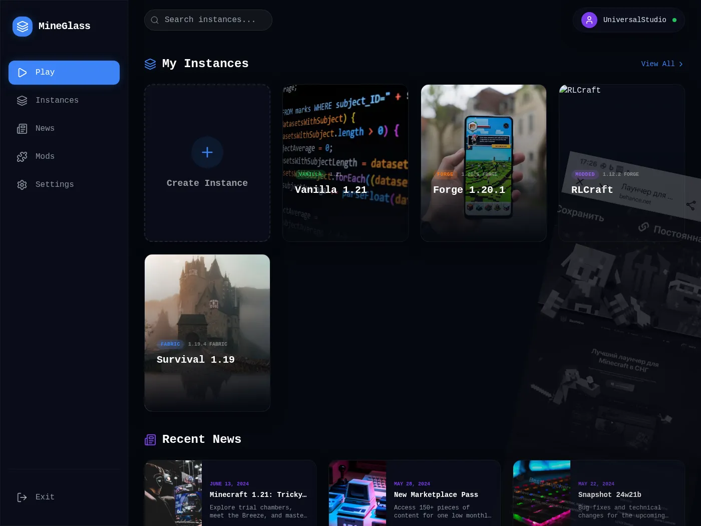 MineGlass Launcher UI