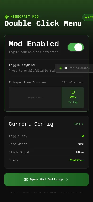 Double Click Mod Menu
