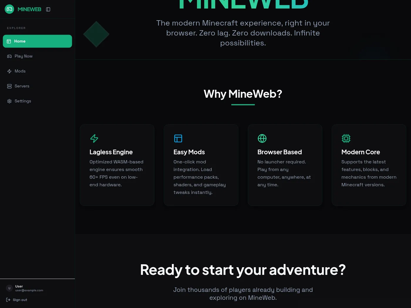 Lagless Minecraft Web