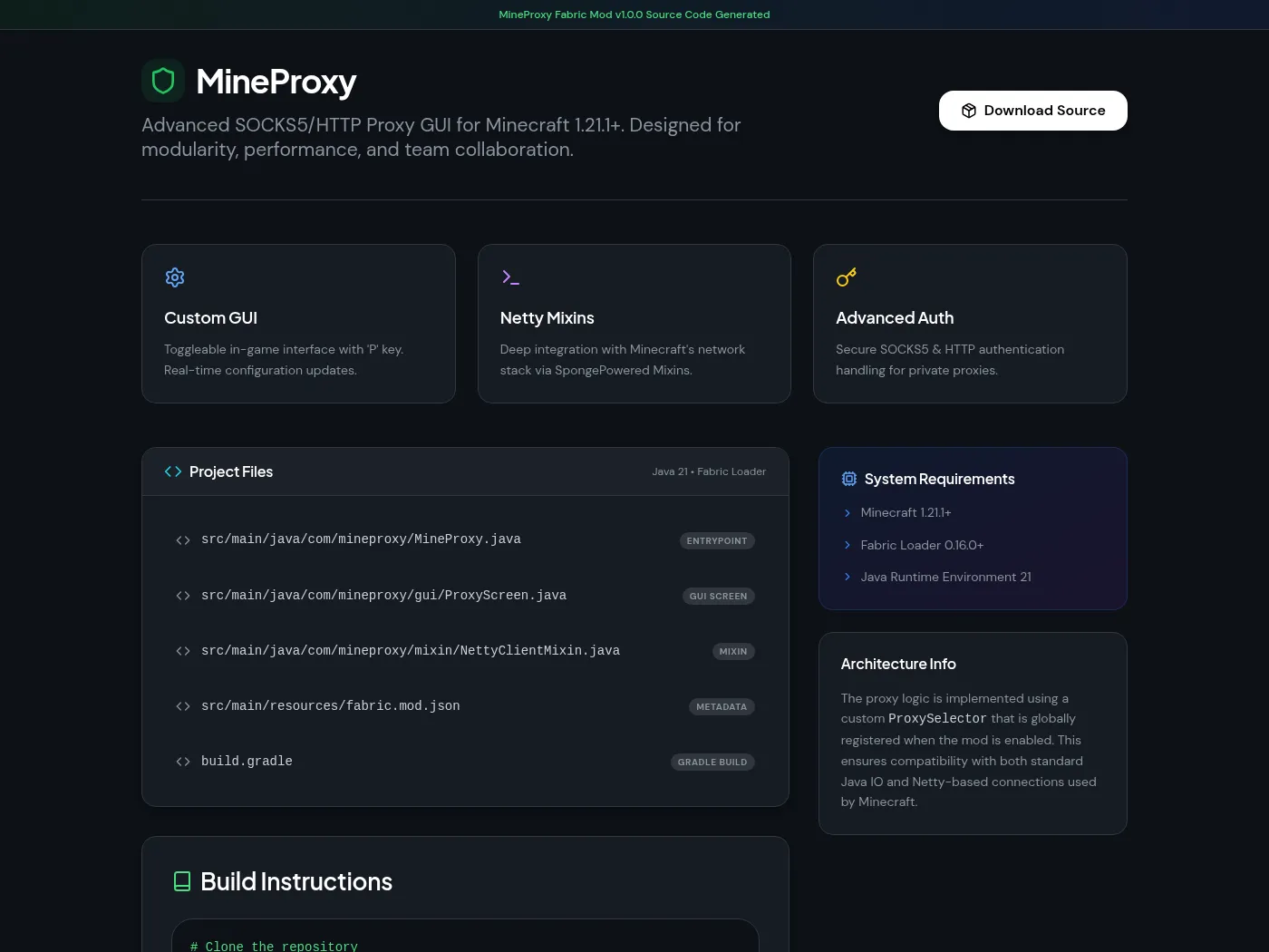 MineProxy Fabric Mod