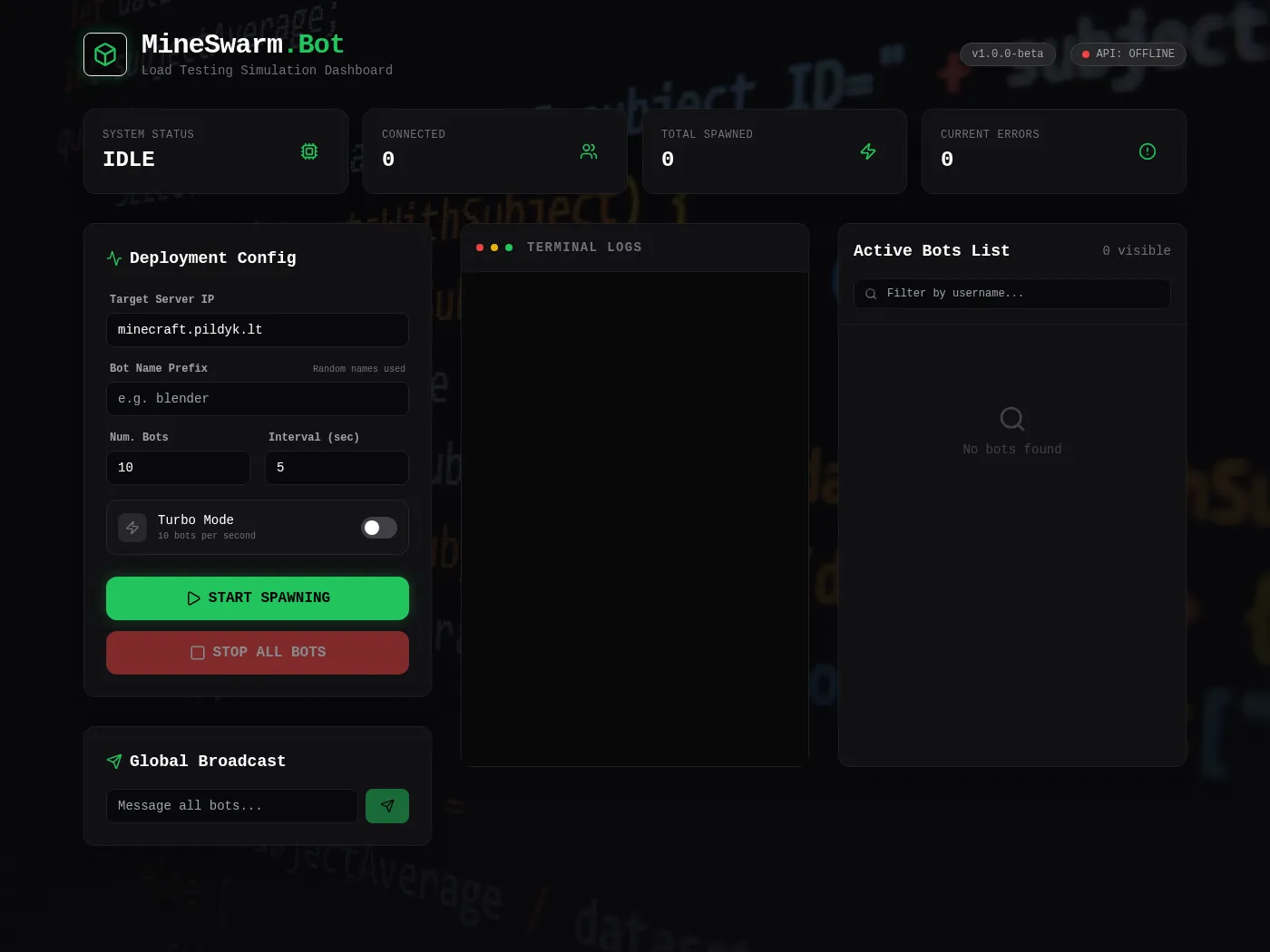 MineSwarm.Bot Dashboard