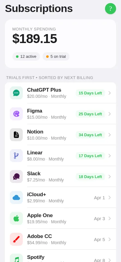 SubTrackr Minimal App