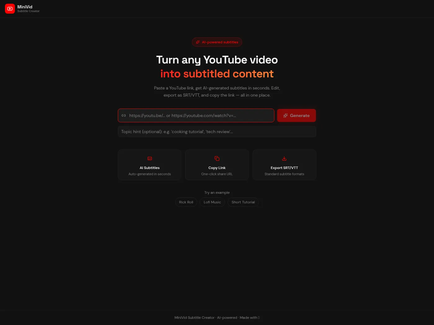 MiniVid Subtitle Creator