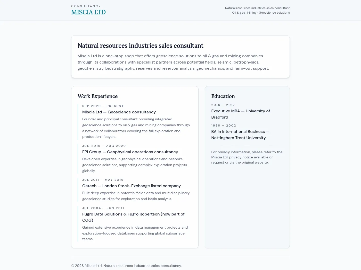 MISCIA Ltd Web Revamp