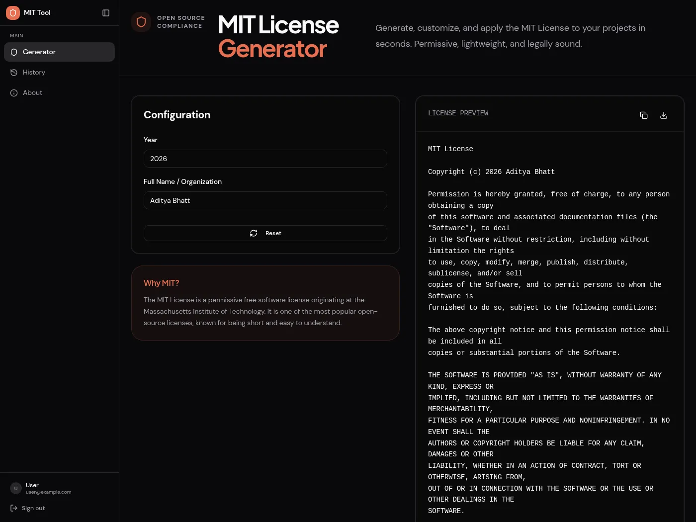 MIT License Template Tool