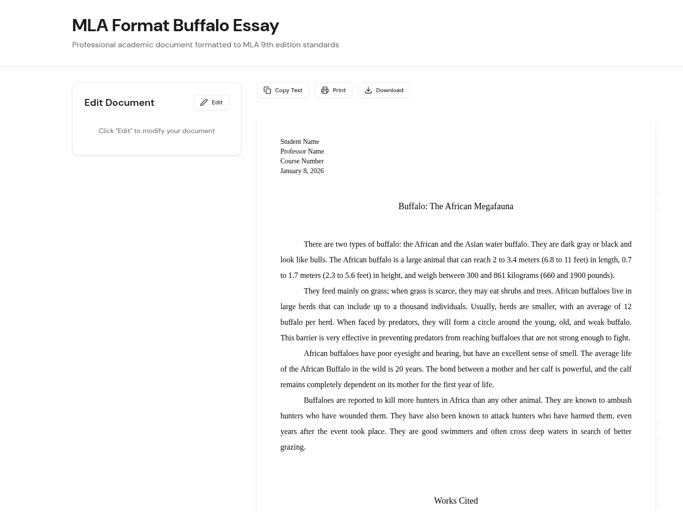 MLA Formatter for Buffalo Article
